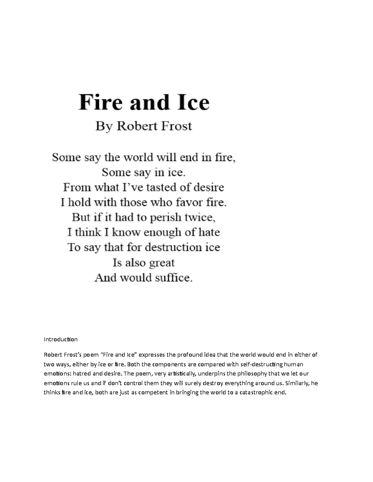 Analysis of "Fire and Ice" by Robert Frost: Emotions & Destruction ...