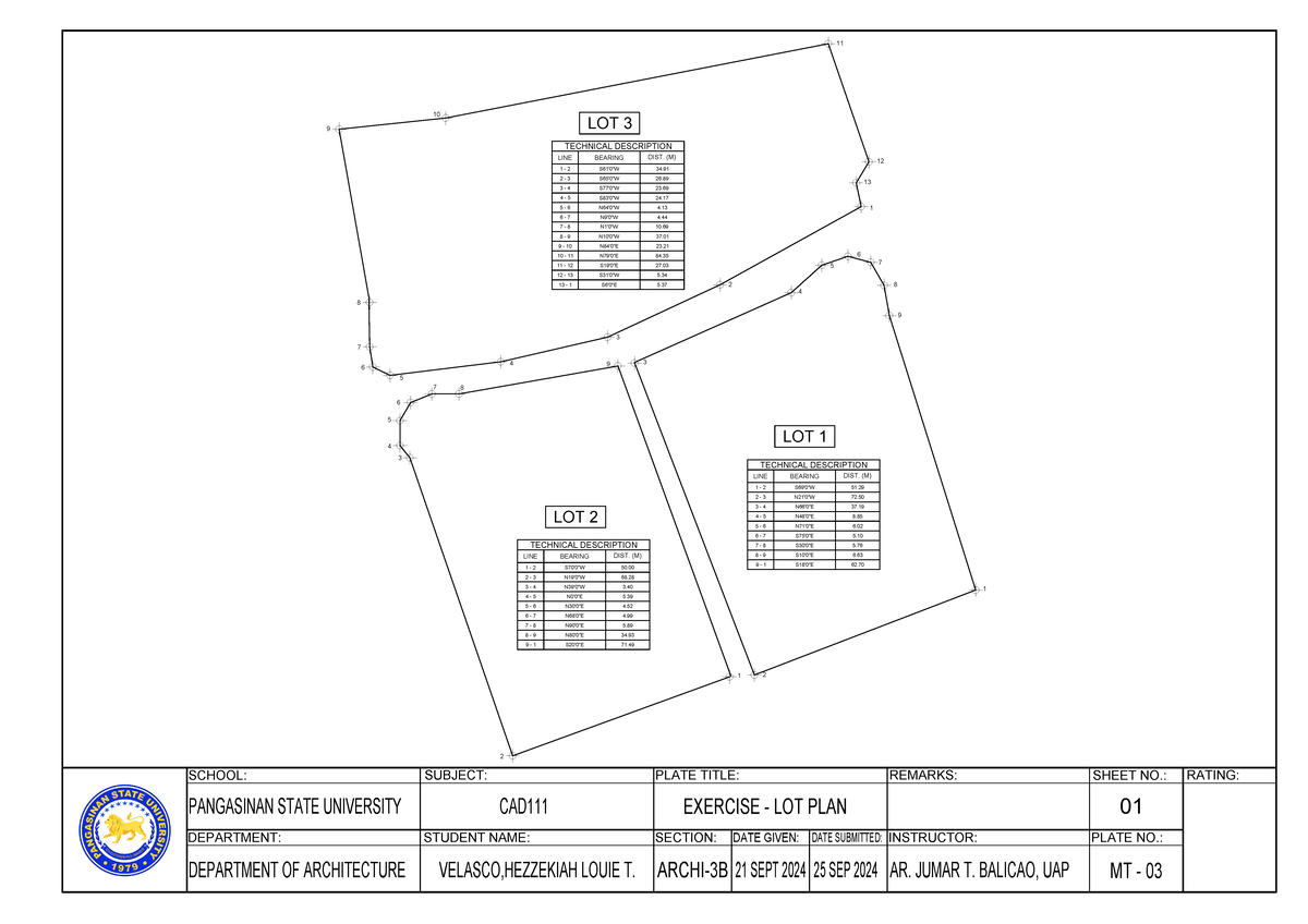 Exercise Lot Plan MT 03 - CAD by Velasco for Archi-3B Class - Studocu