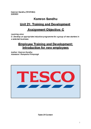 Assignment 1 unit 21 - acheived distinction - Unit 21 – Training and Development Assignment 1 J ...