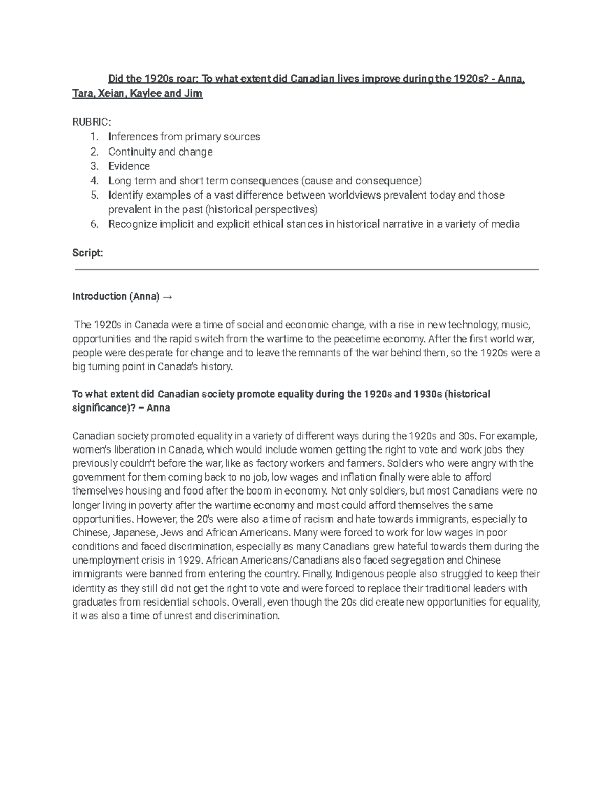 Canada in the 1920s-30s: Evaluating Social Change and Struggles - Studocu