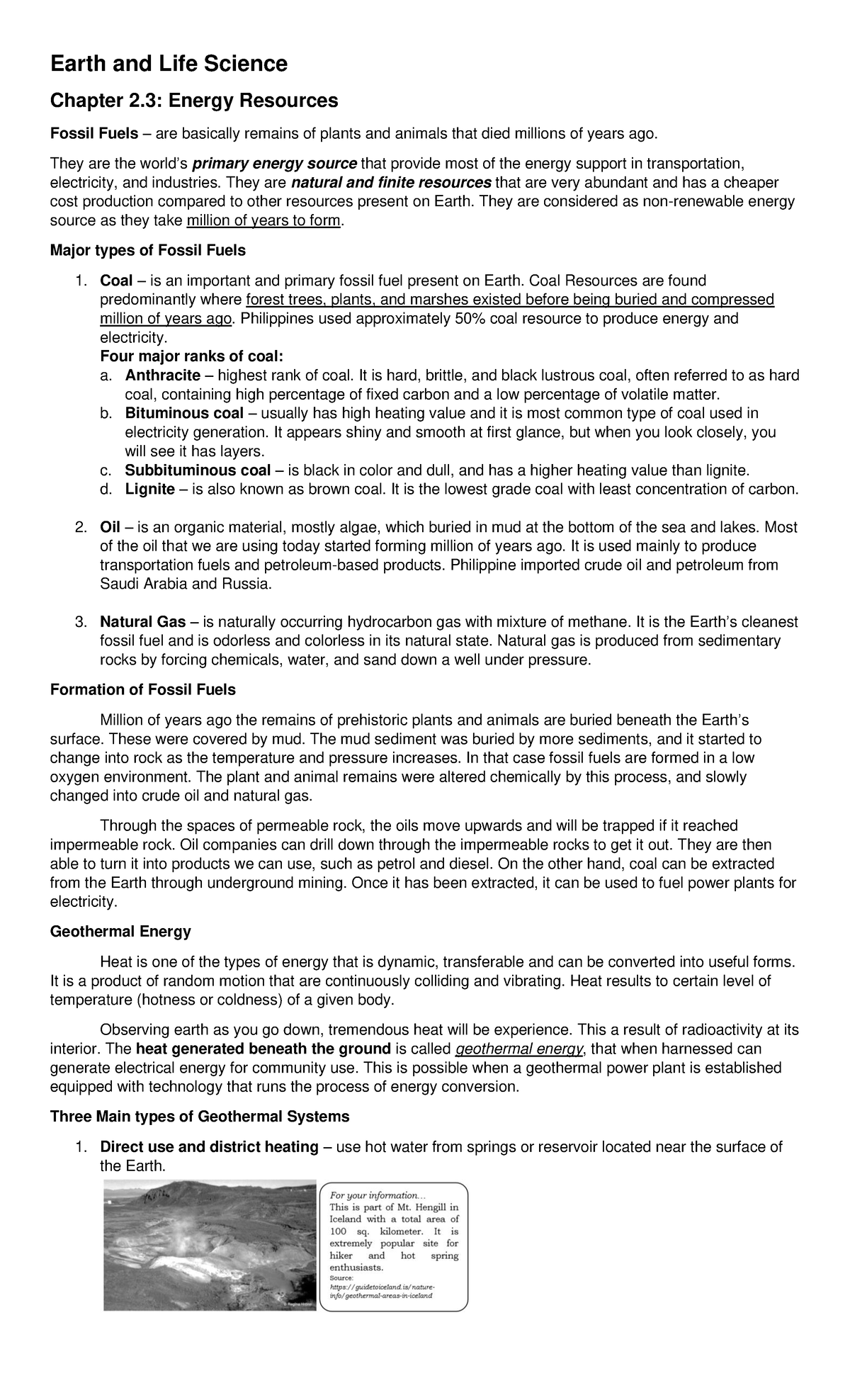 Earth Science 9 Final Exam Notes: Energy & Water Resources Overview ...