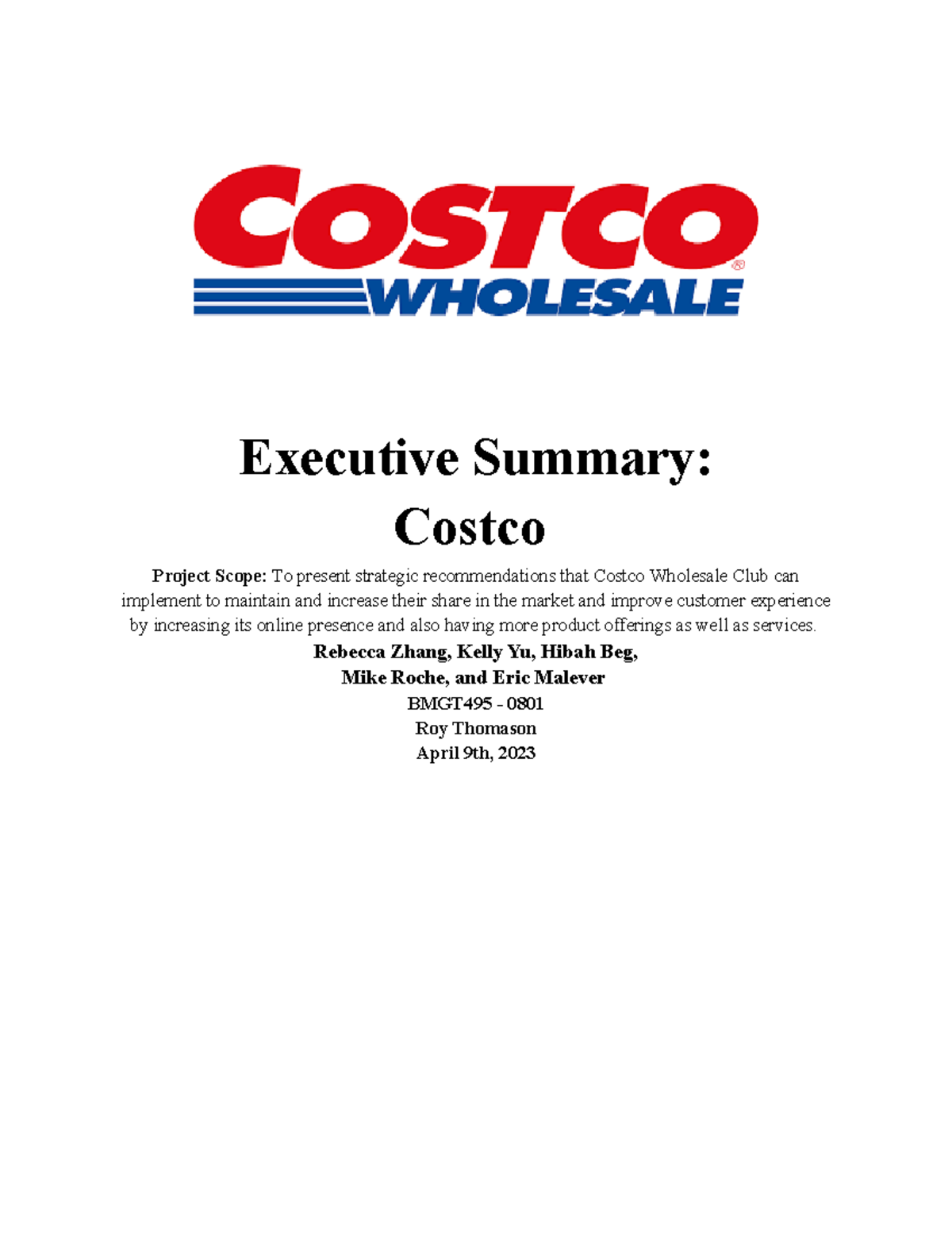 Team F Costco Executive Summary: Strategic Growth Recommendations - Studocu