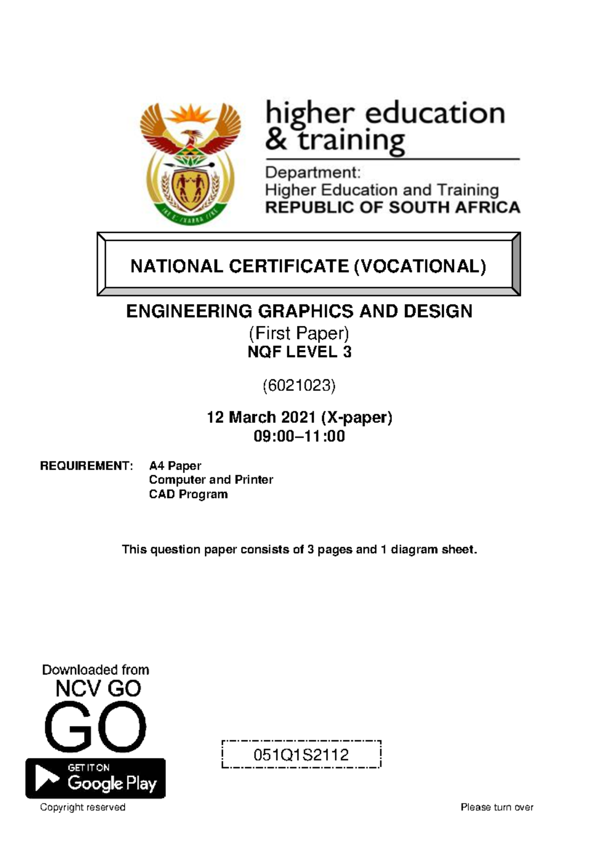 Engineering Graphics & Design Exam (6021023) - NQF Level 3 Paper 1 ...