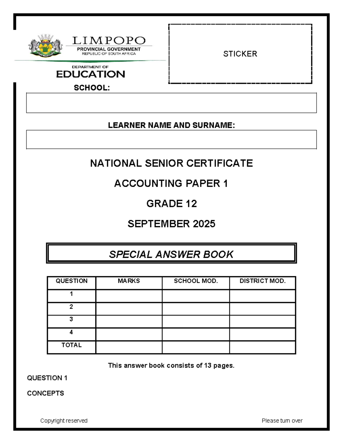 2025 NSC Accounting P1 AB September Grade 12 Limpopo Exam - Studocu