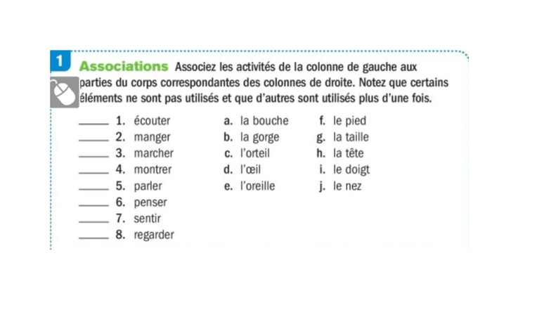 Vocabulaire 2A - Exercice 1, 4, 5 sur les Activités et le Corps - Studocu