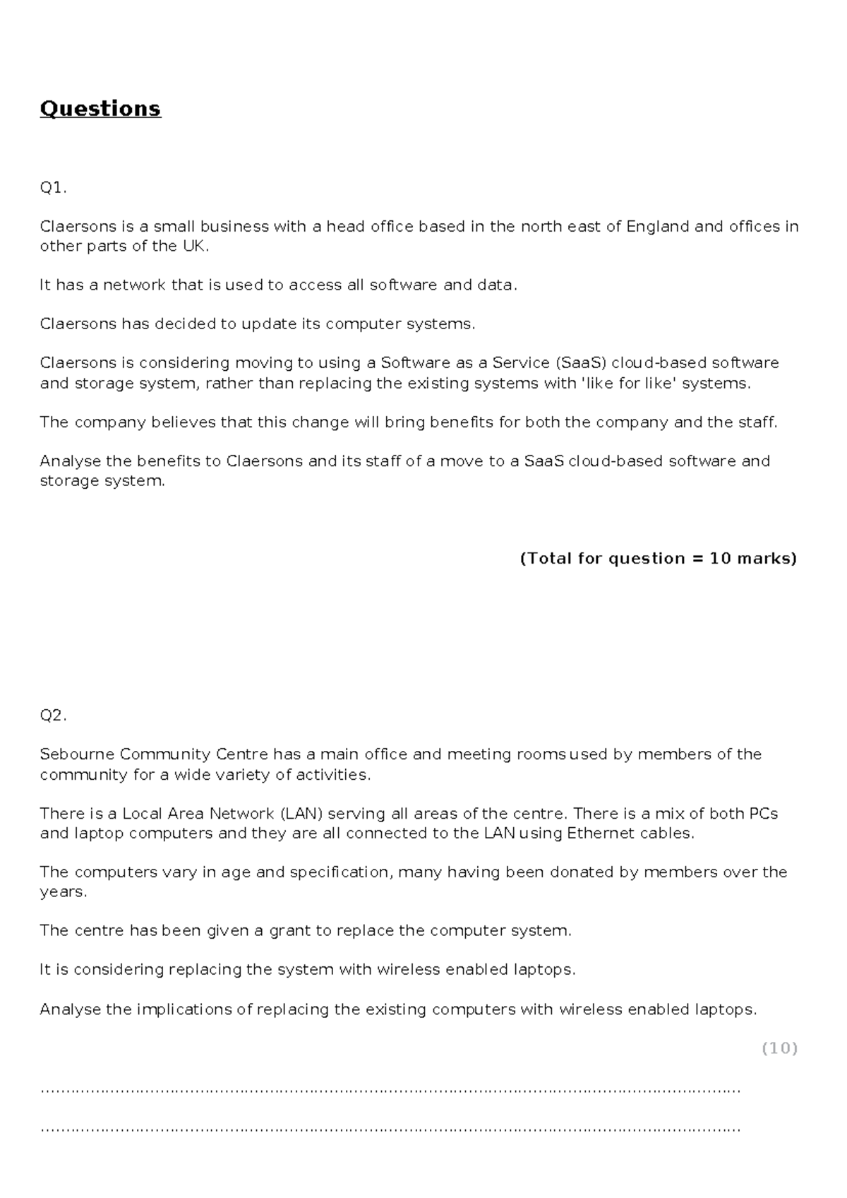 BTEC Level 3 IT Unit 1: Long Answer Questions Analysis - Studocu