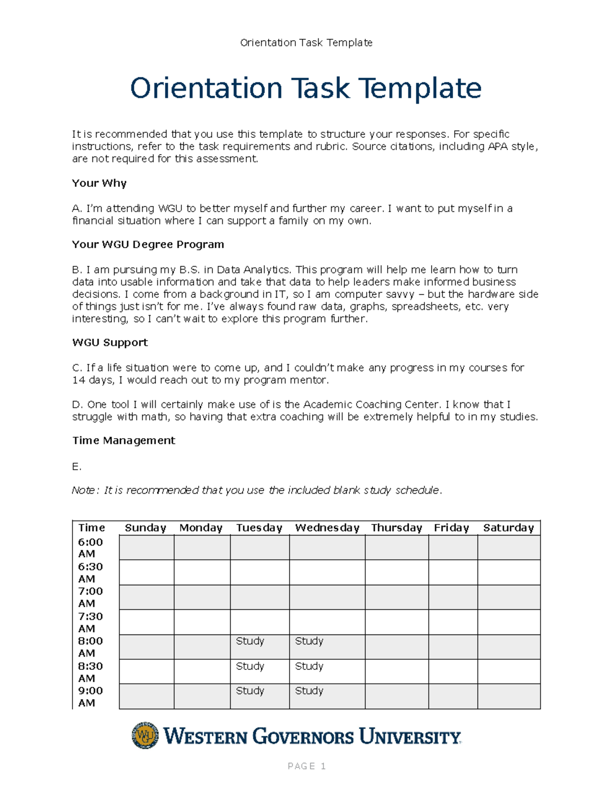 Orientation Task - For specific instructions, refer to the task ...