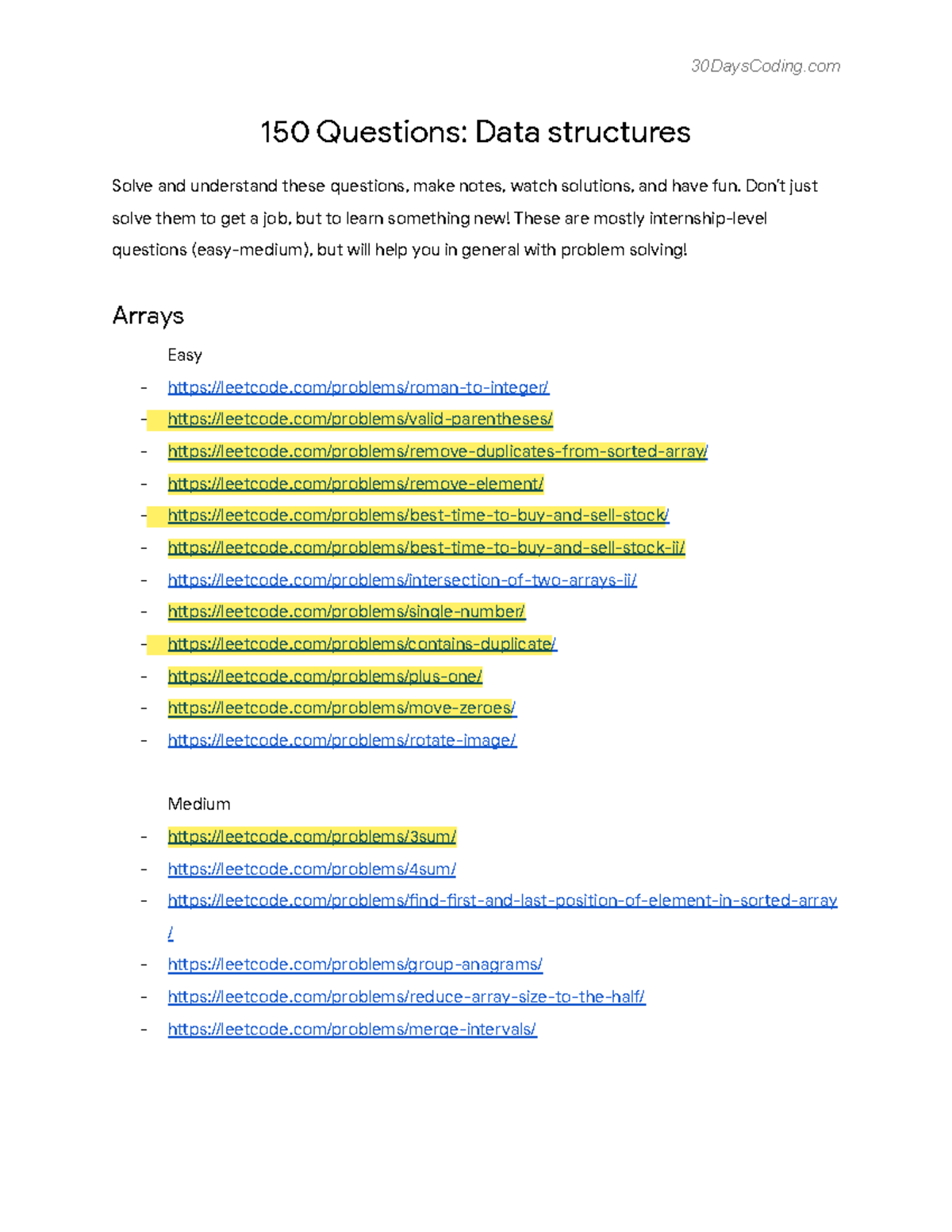 150 questions data structures: a comprehensive guide to problem solving - Studocu