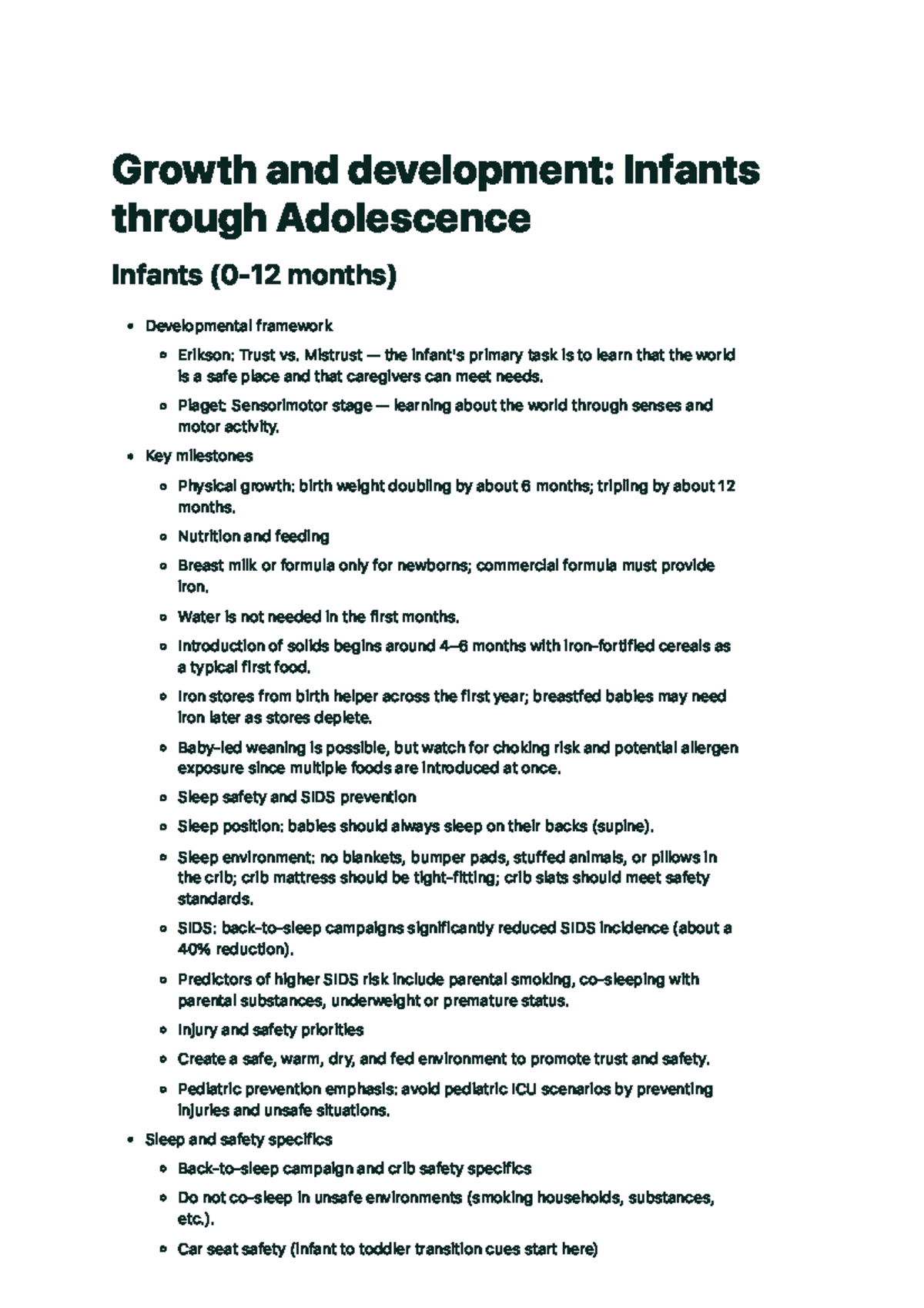 PEDS 101: Growth & Development from Infancy to Adolescence - Studocu