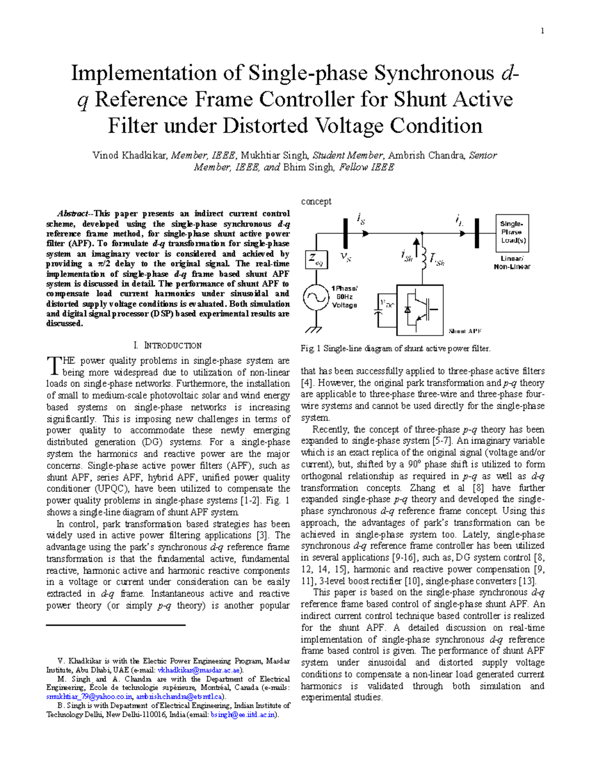 Implementation of Synchronous dq Controller for Shunt APF under ...