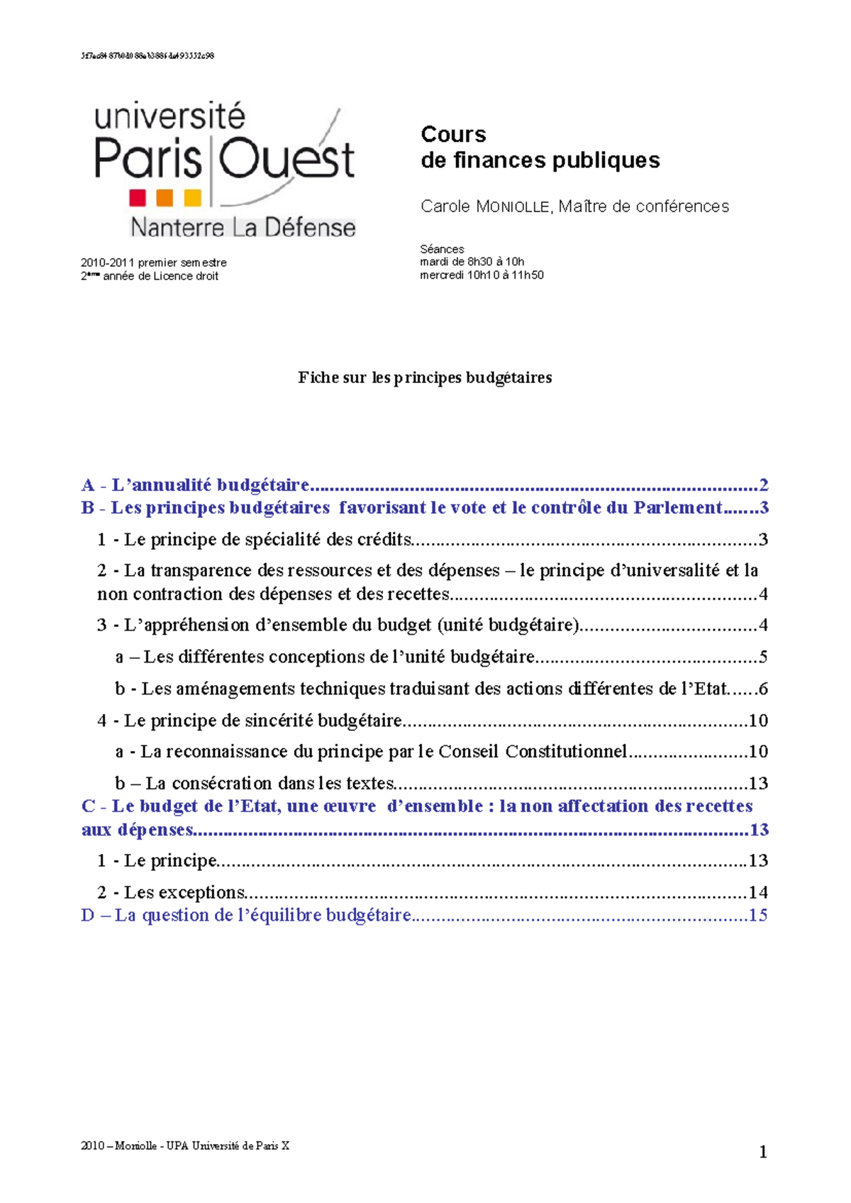 Fiche de Cours: Finances Publiques - 2e Année Droit - UPA 2010-2011 ...
