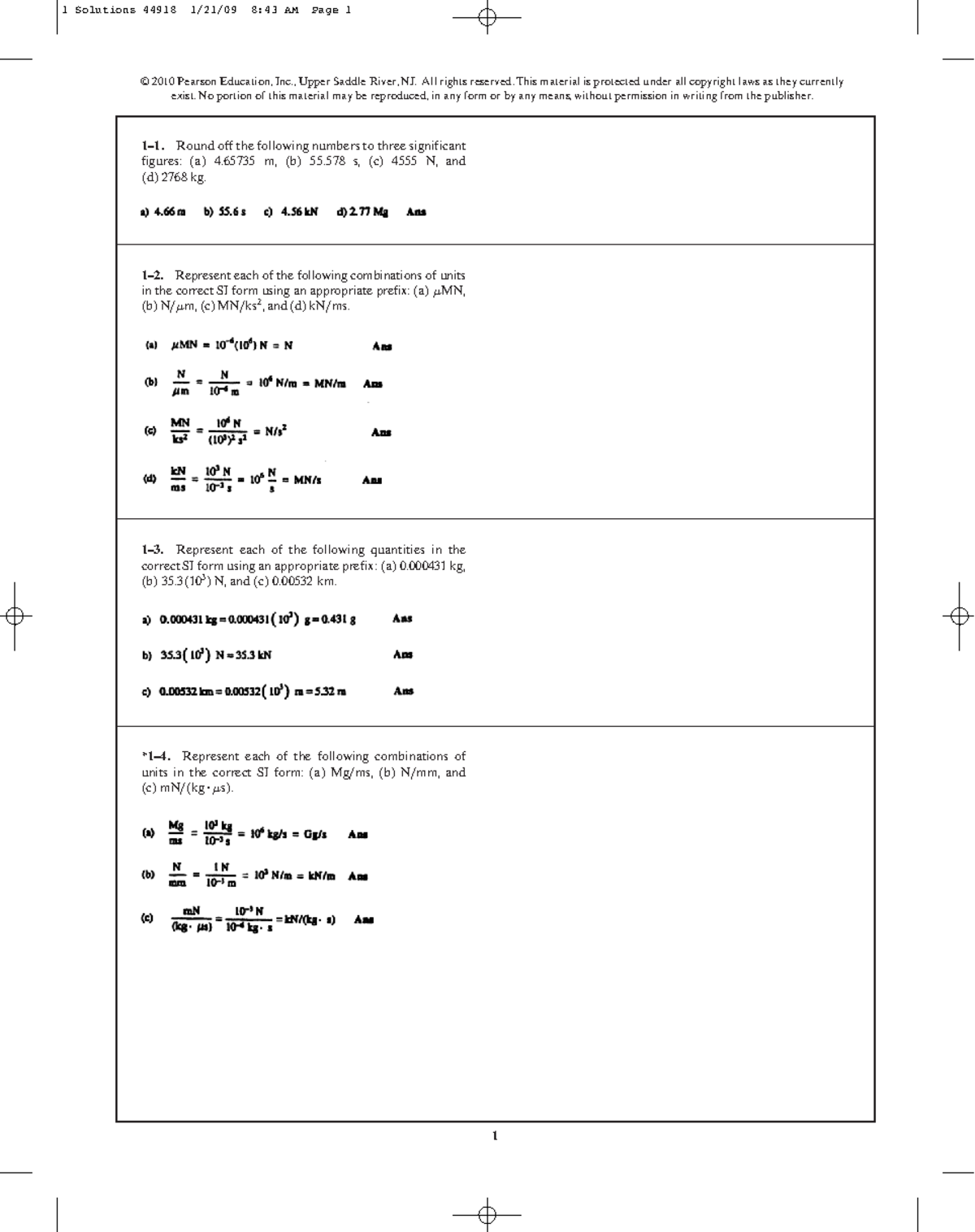 Engineering Mechanics: Statics Chapter 01 SI Unit Solutions Guide - Studocu
