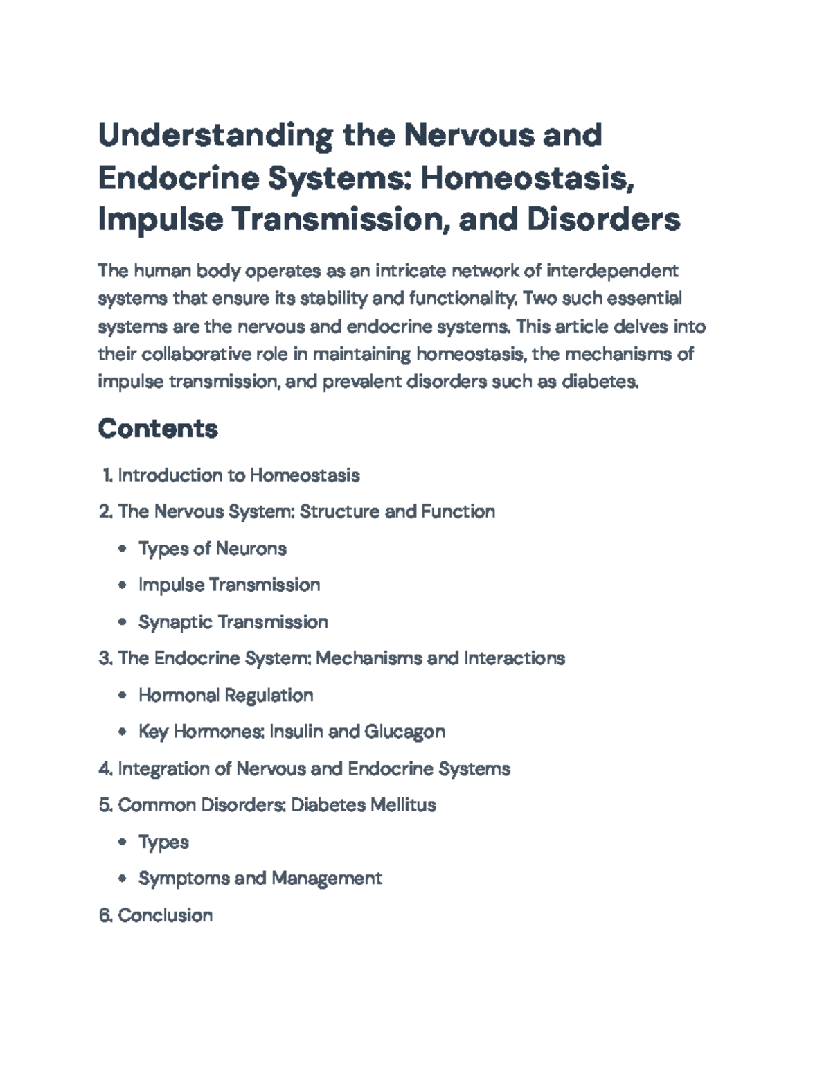 Nervous and Endocrine Systems: Homeostasis and Diabetes Disorders ...