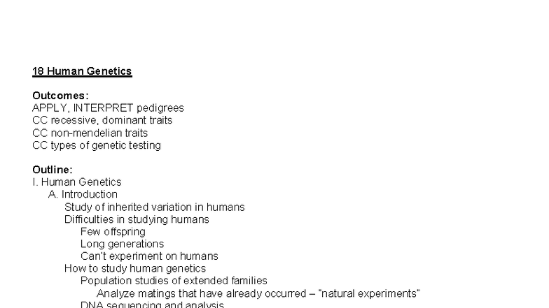 18 Human Genetics: Pedigree Analysis & Inheritance Patterns - Studocu