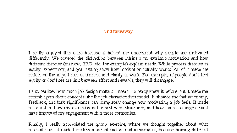 Motivation Theories & Insights: 2nd Takeaway Reflection - Studocu