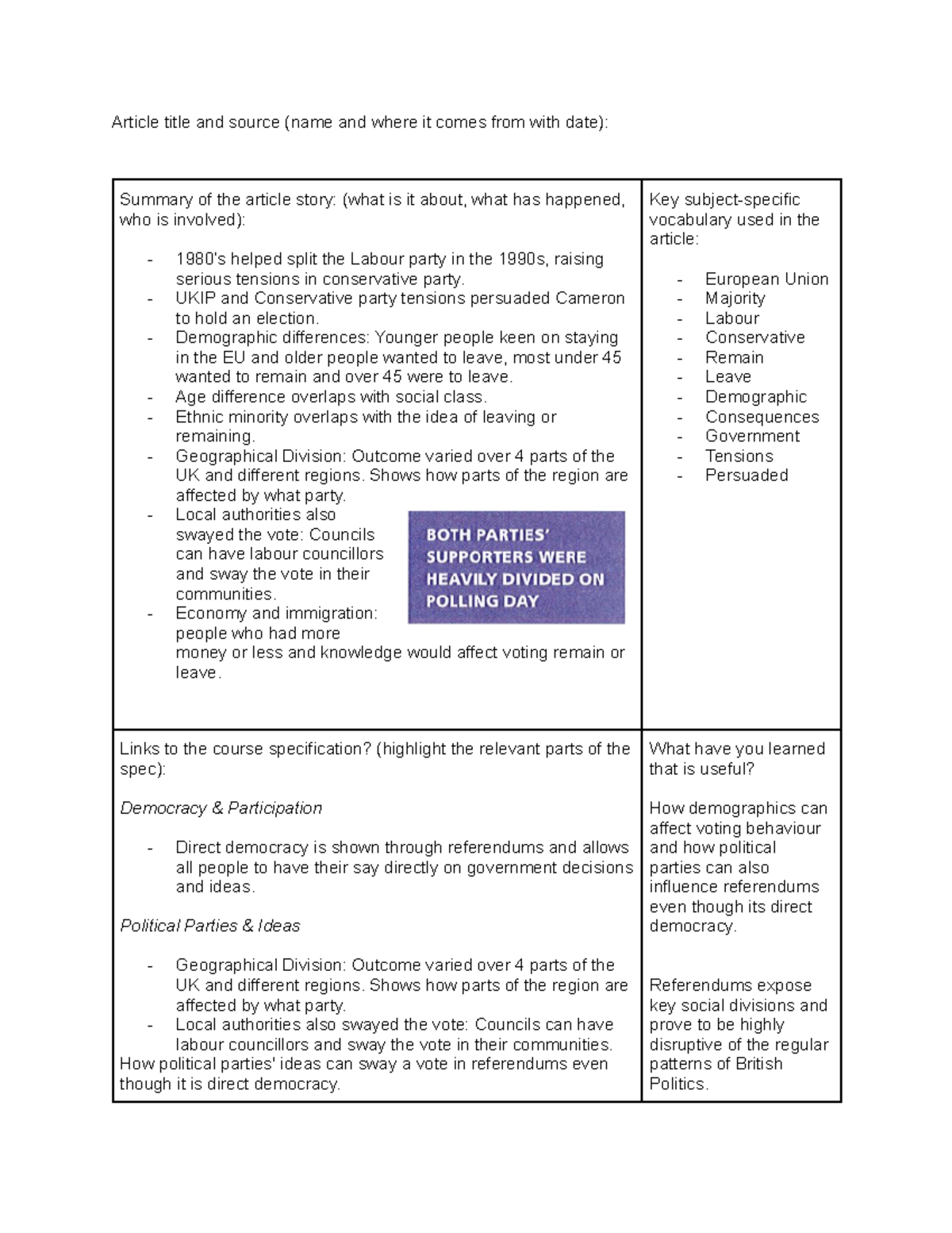 Katelyn Hunt - EU referendum article - Article title and source (name ...