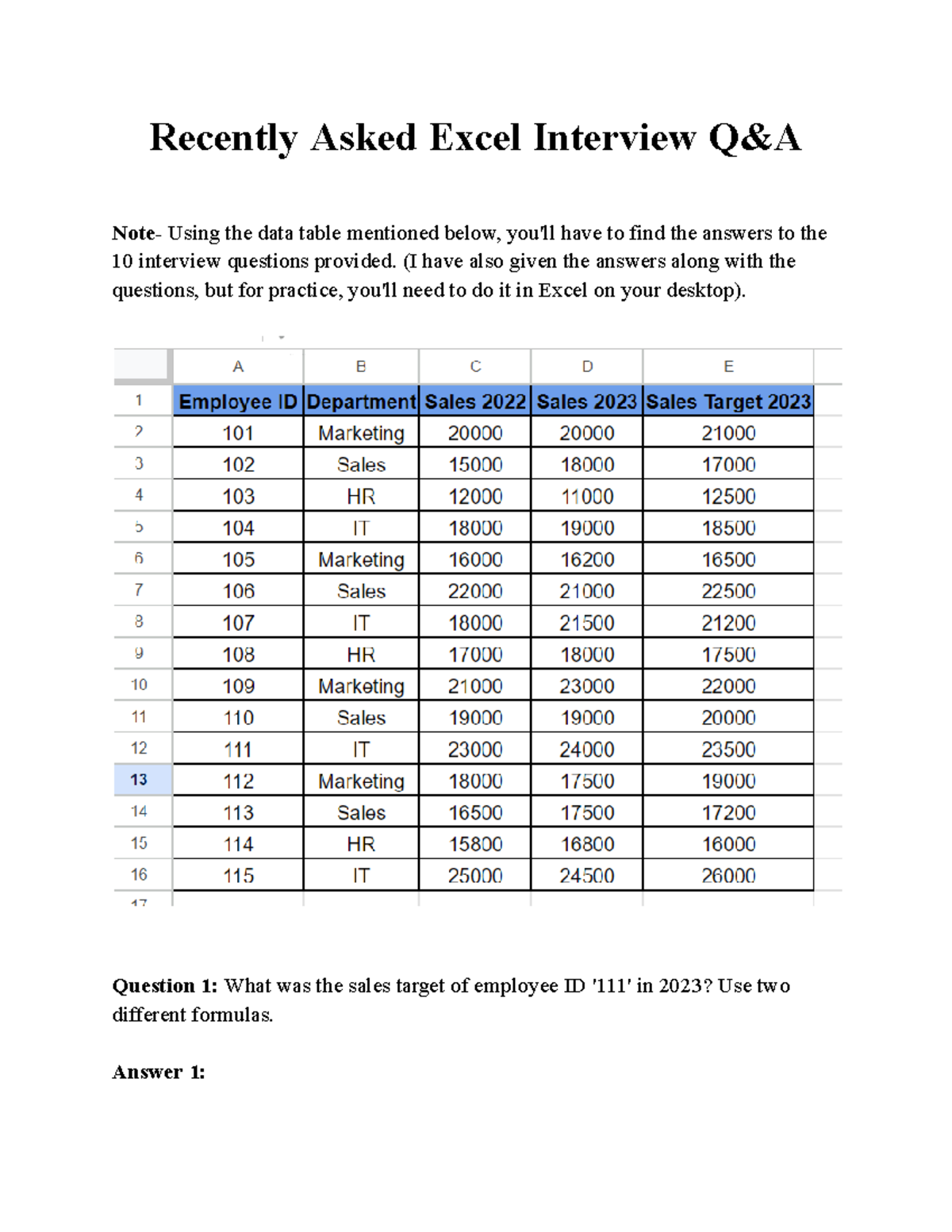 Excel Interview Q&A: Recently Asked Questions & Answers @Excel Analyst ...