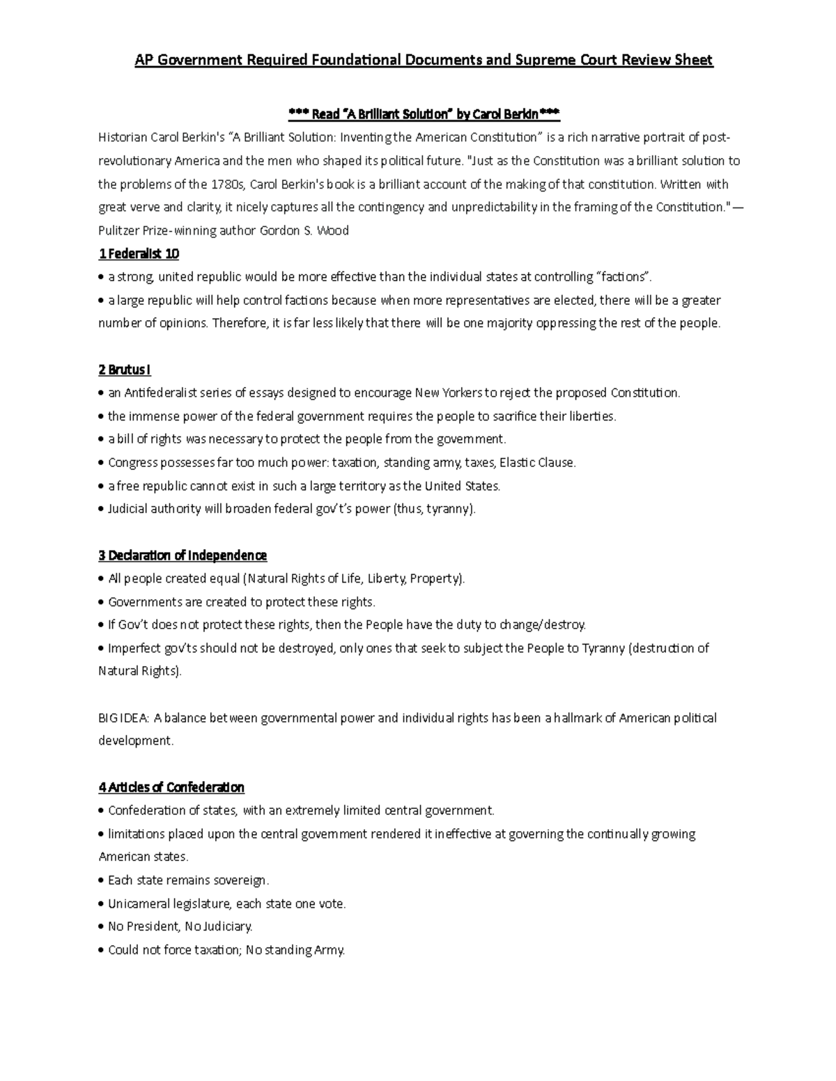 APGov Final Exam Review: Foundational Docs & SCOTUS Cases - Studocu
