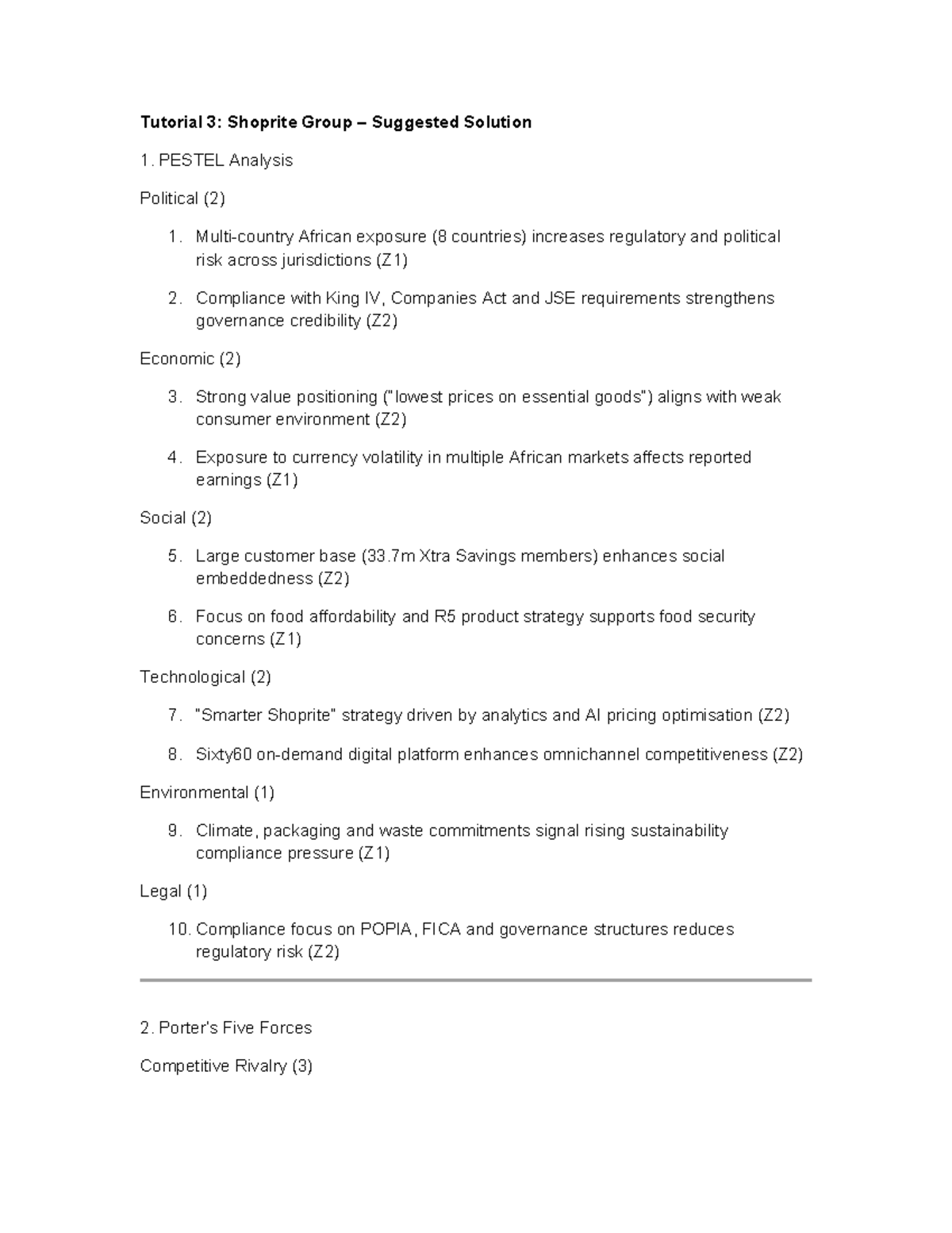 Tutorial 3: Shoprite Group PESTEL & Five Forces Analysis - Studocu