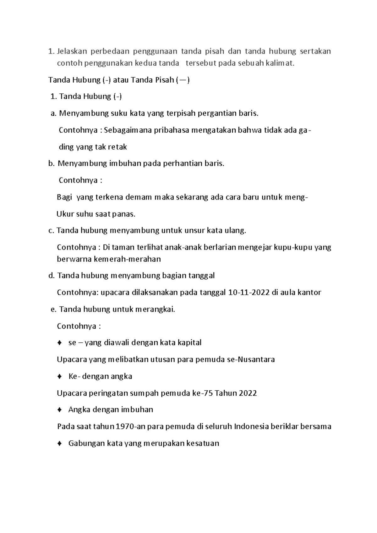Diskusi 5: Tanda Pisah dan Tanda Hubung dalam Bahasa Indonesia - Studocu