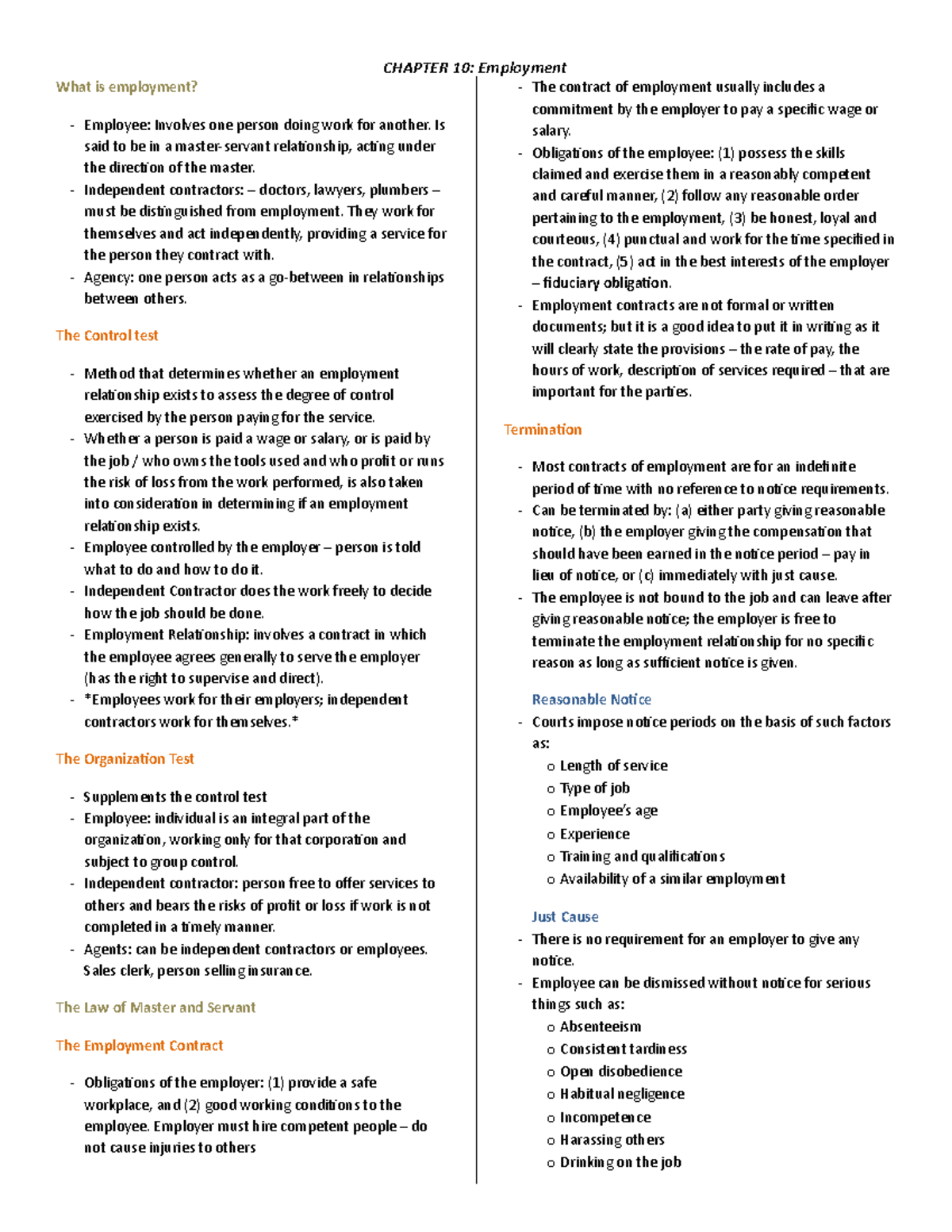 Chapter 10 Employment - Lecture notes 10 - CHAPTER 10: Employment What ...