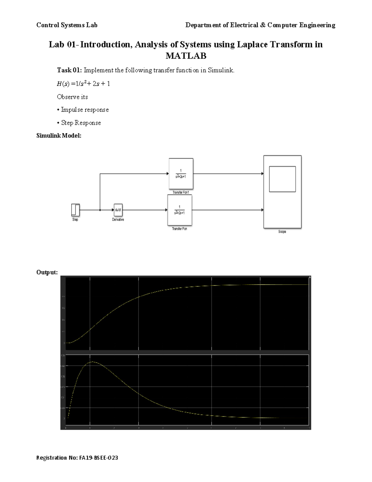 CSL1 - Lab 01: Systems Analysis with Laplace in MATLAB - Studocu