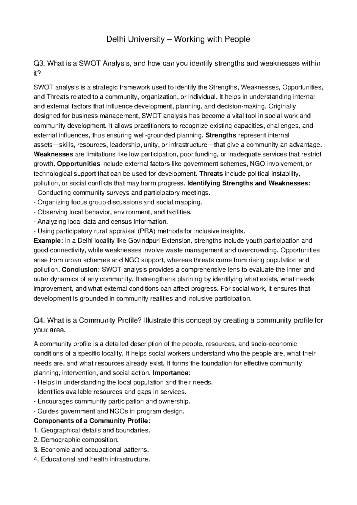 Delhi University Working with People: SWOT & Community Profile ...