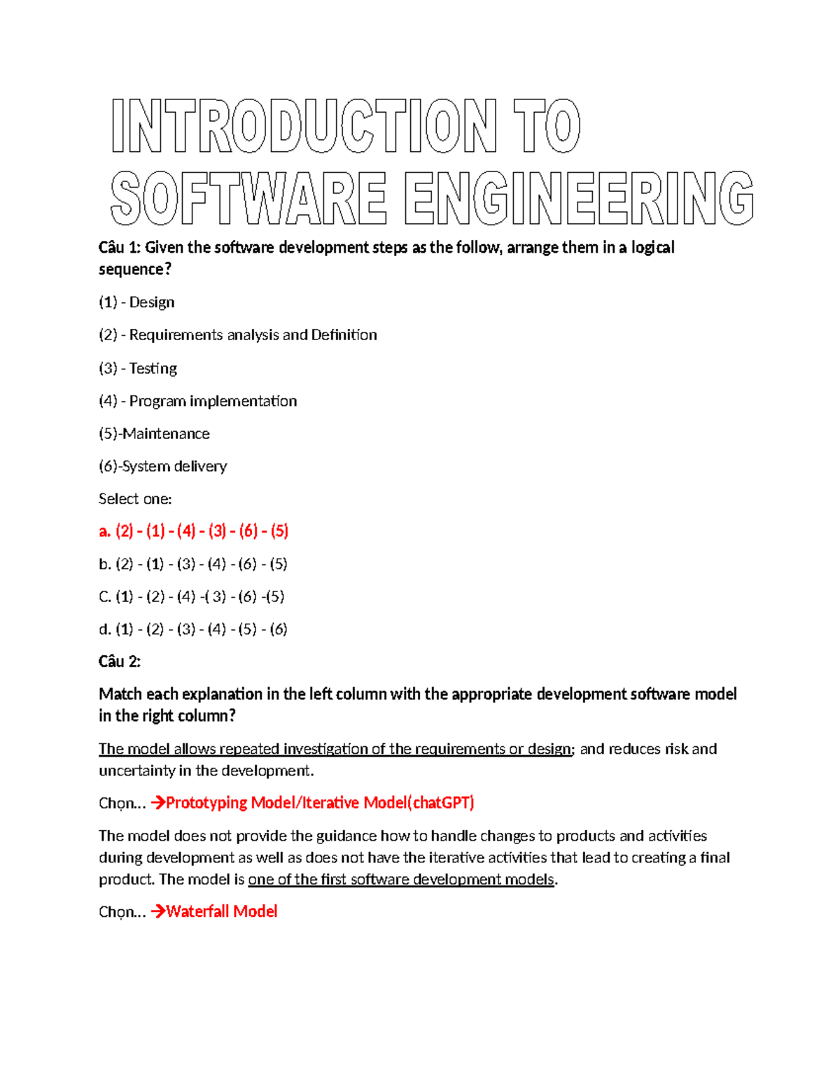 Software Development Process: Logical Sequence & Model Matching (CS101) - Studocu