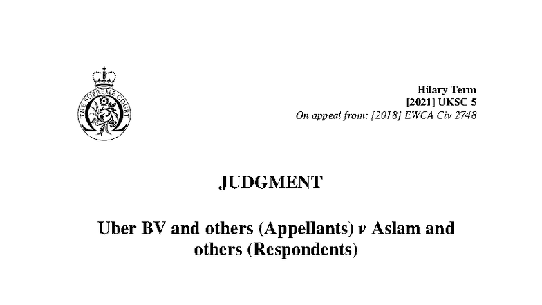 UKSC 5: Judgment on Uber BV v Aslam - Employment Status Case Analysis ...