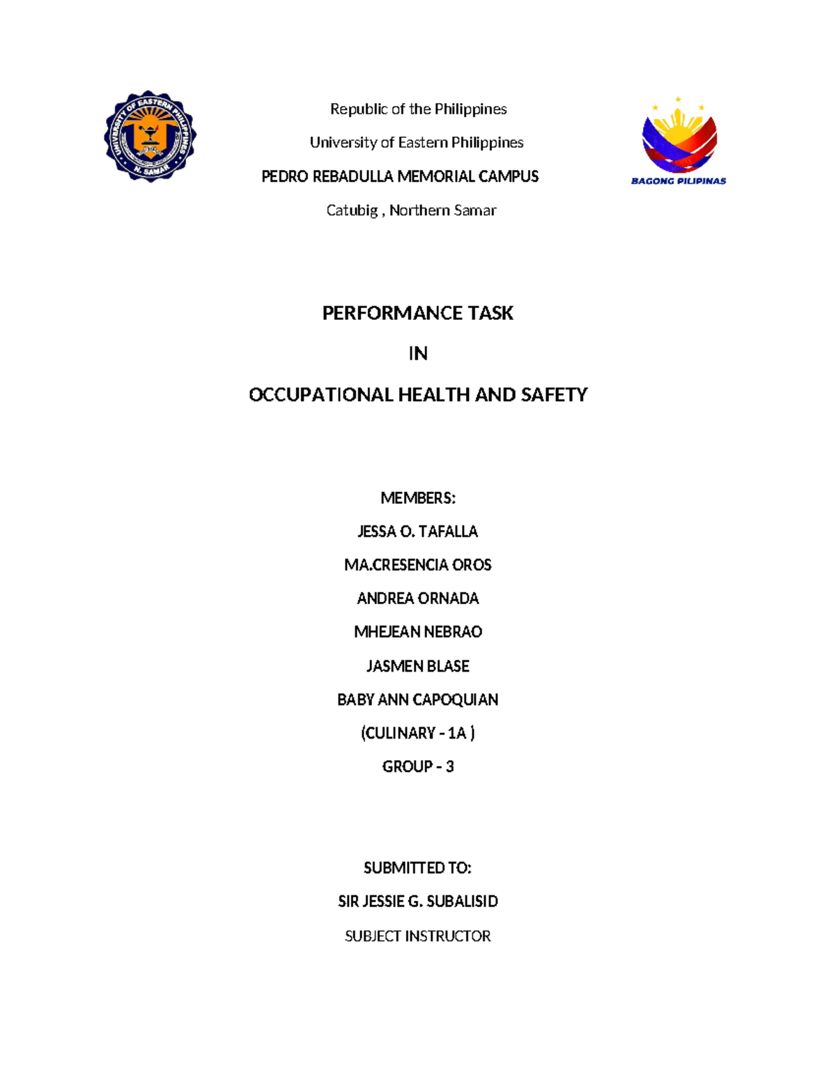 Script - Republic of the Philippines University of Eastern Philippines ...