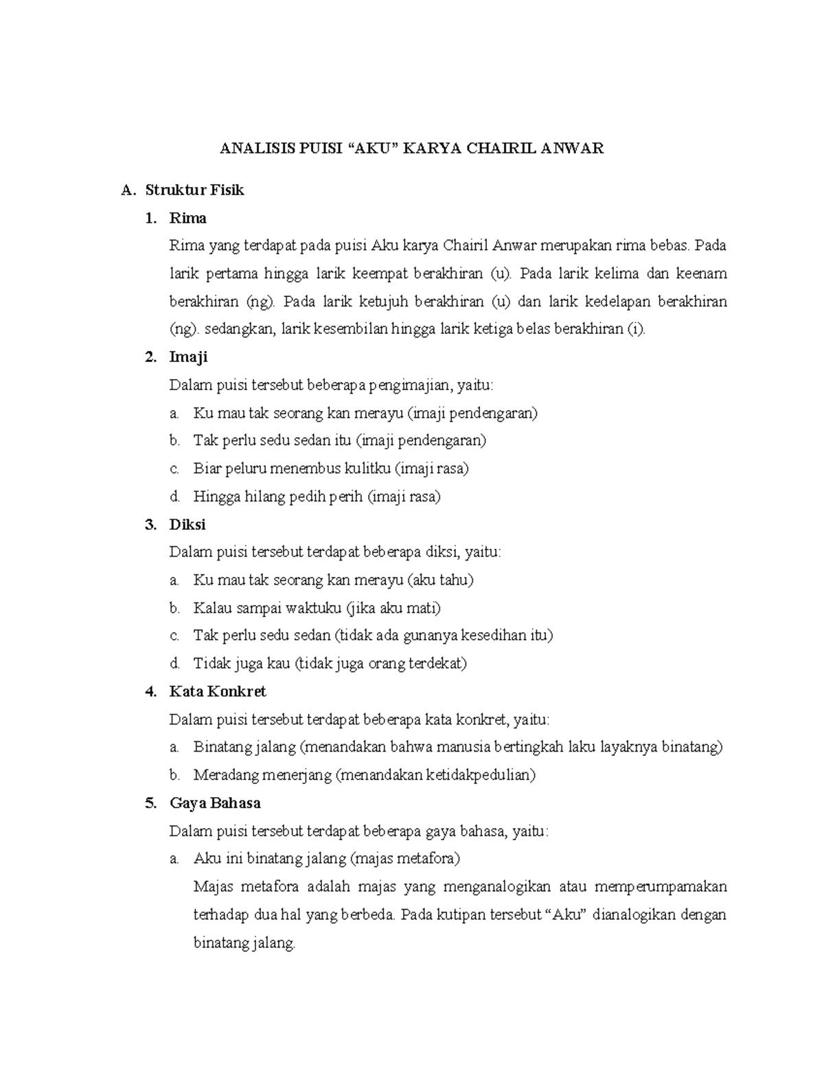 Analisis Puisi "Aku" Karya Chairil Anwar: Struktur dan Makna - Studocu