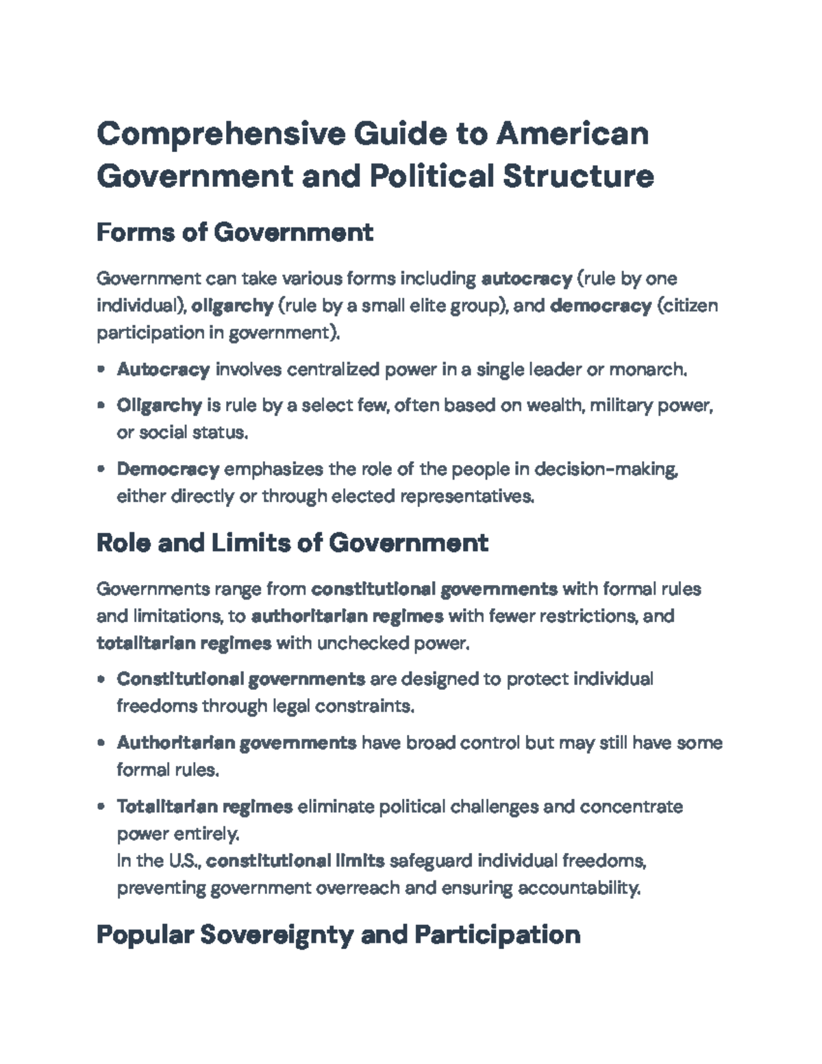Comprehensive Overview of U.S. Government: Structure & Federalism - Studocu