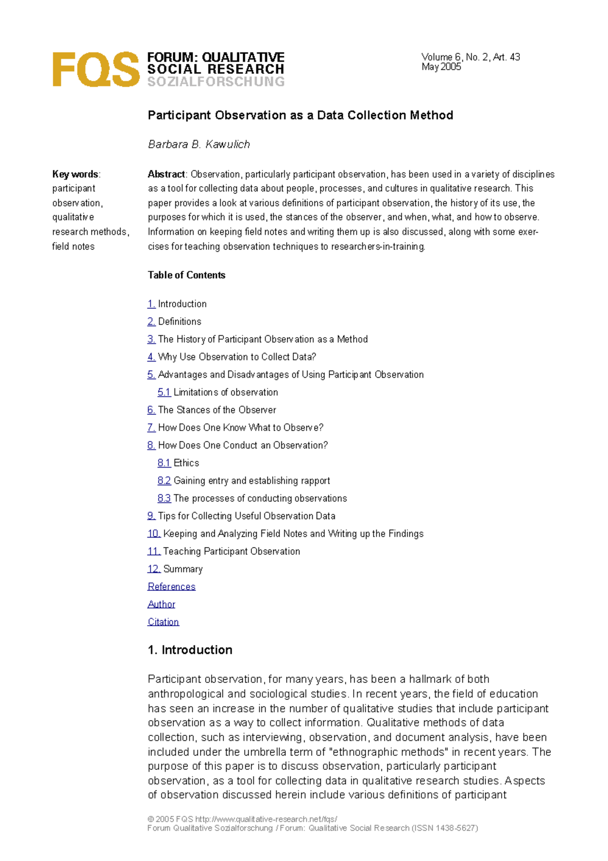 Participant Observation in Qualitative Research: Insights and Methods ...