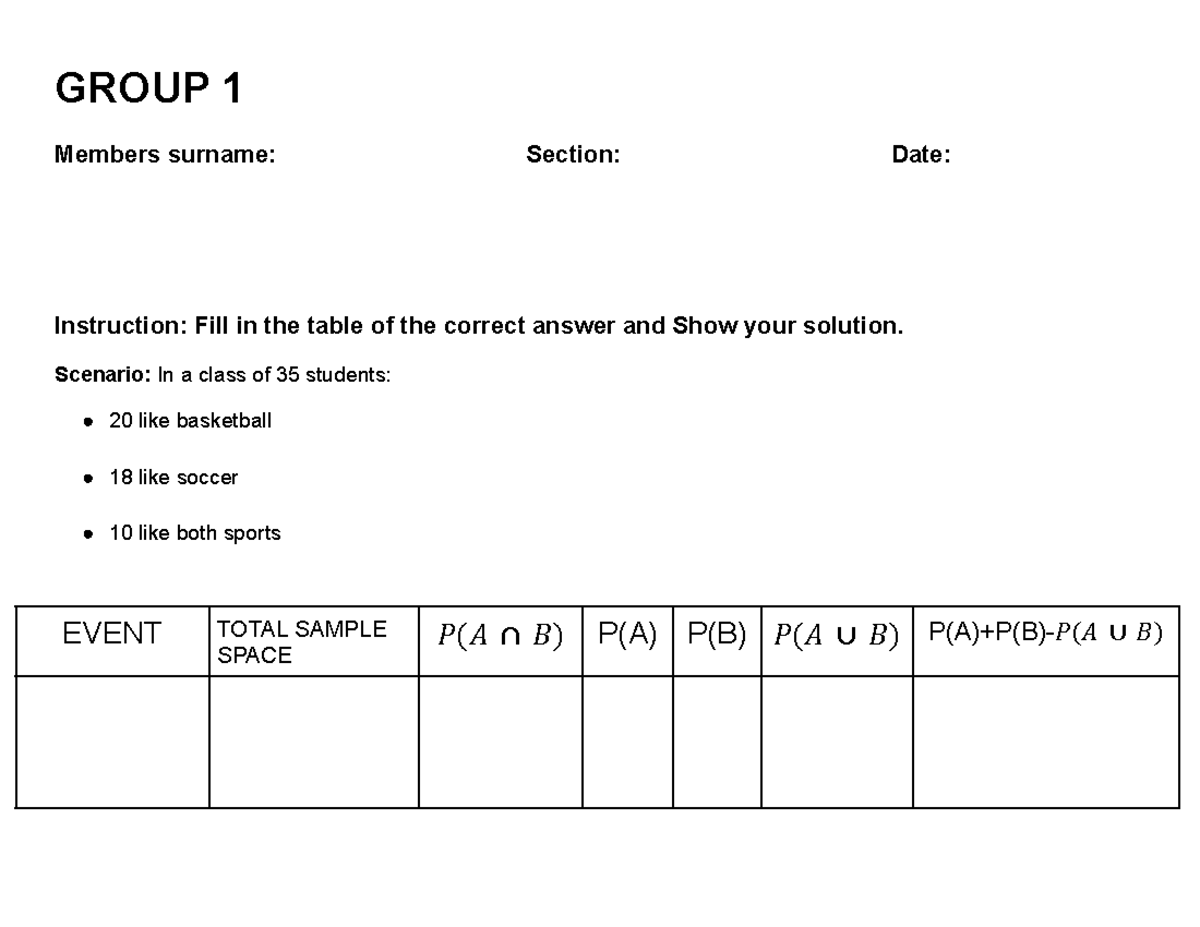 Activity #3: Groupings and Probability Solutions - Studocu