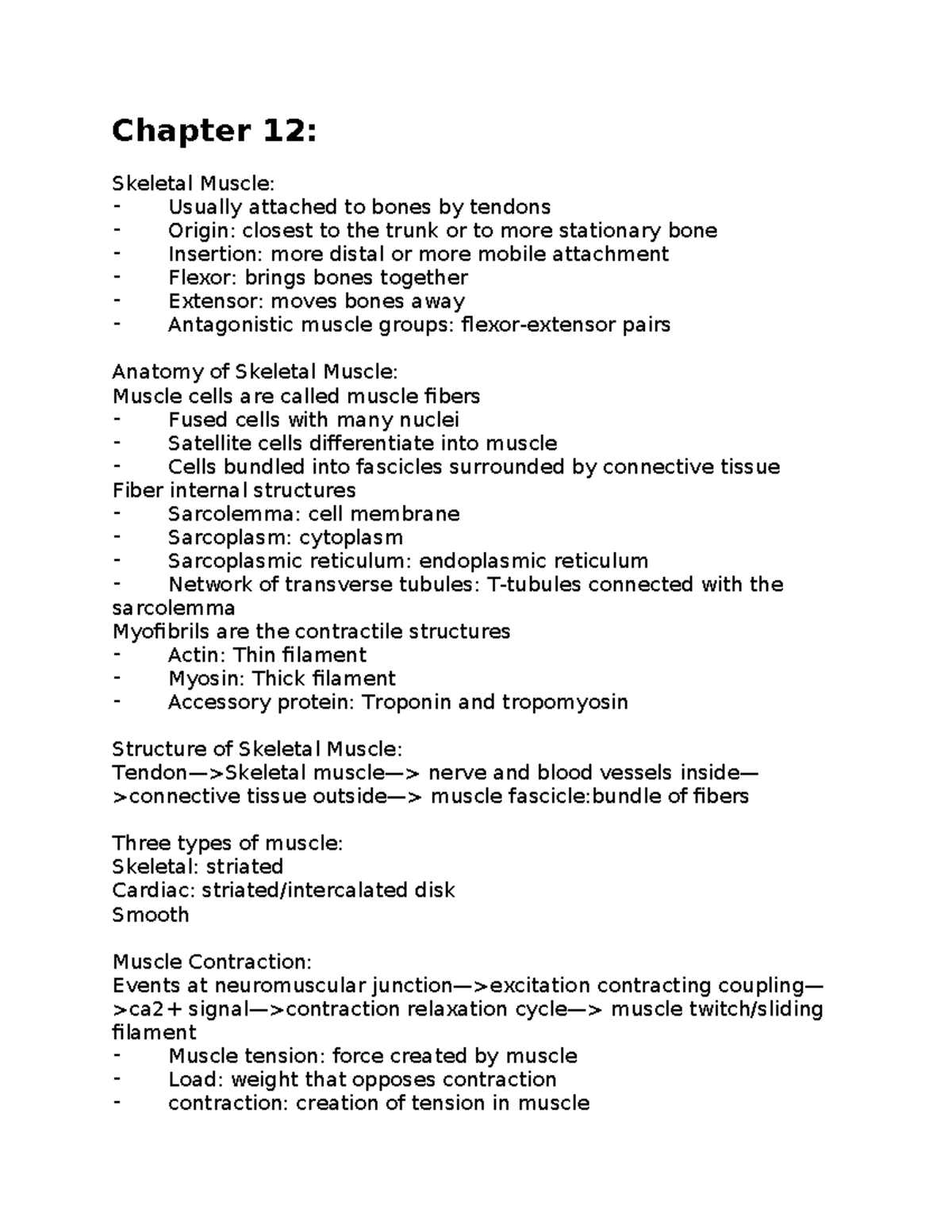 Chapter 12 Physio - Skeletal Muscle Anatomy and Contraction Mechanisms ...