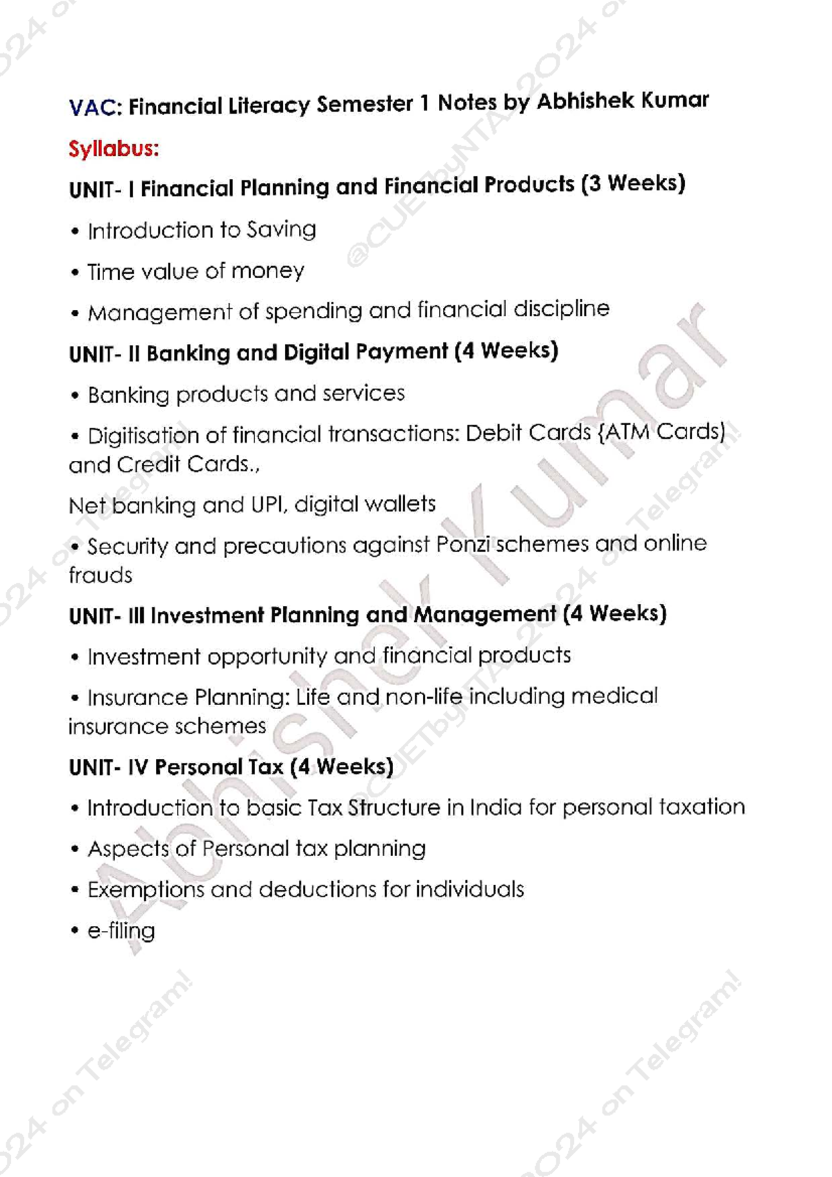 Financial Literacy Notes for Course 4202 - TA yN Tb E U C - Studocu