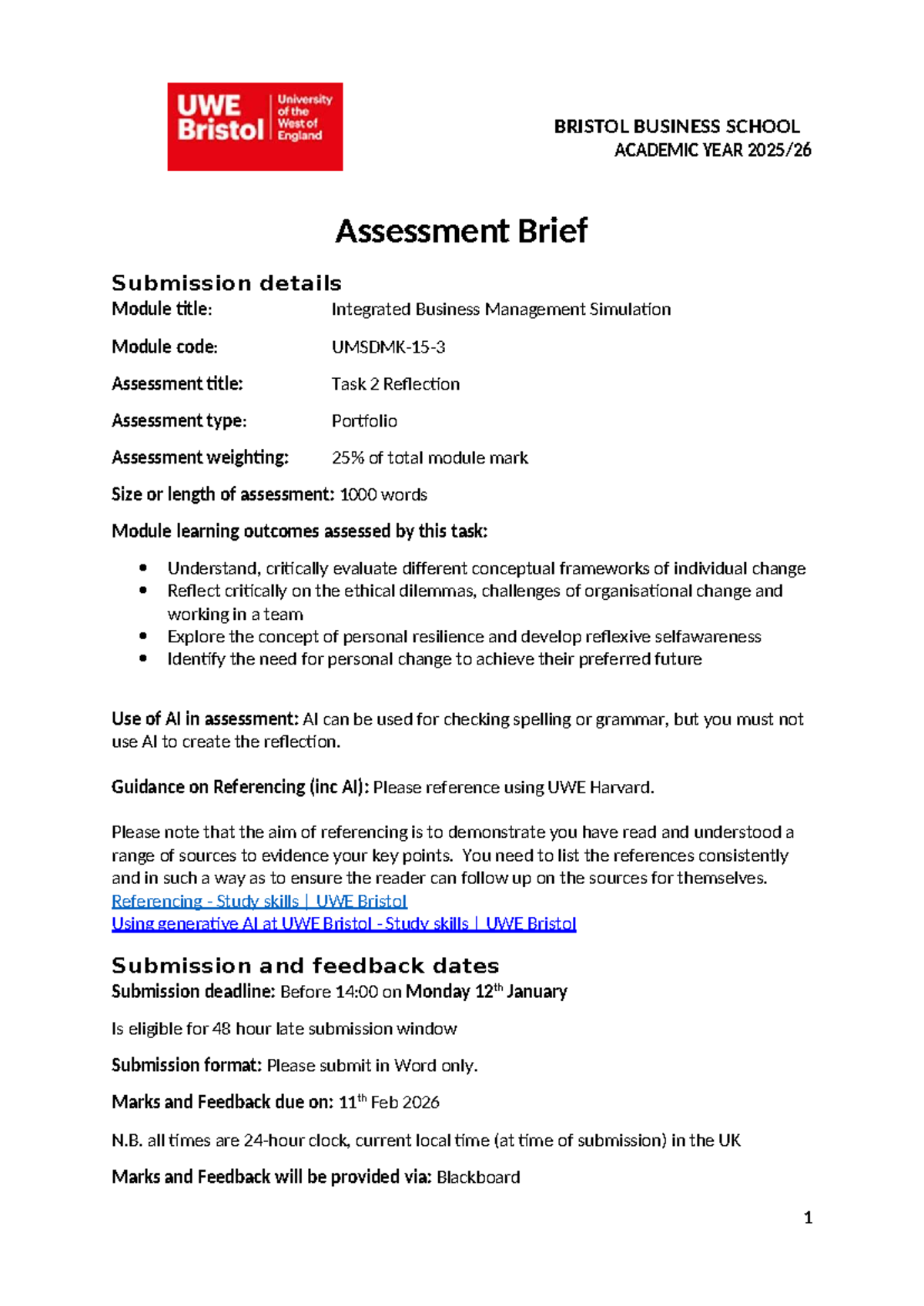 Integrated Business Management Simulation (UMSDMK) Task 2 Reflection ...