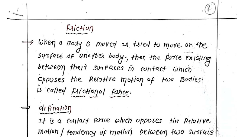 Friction - Key Concepts and Definitions (Physics 101) - Studocu