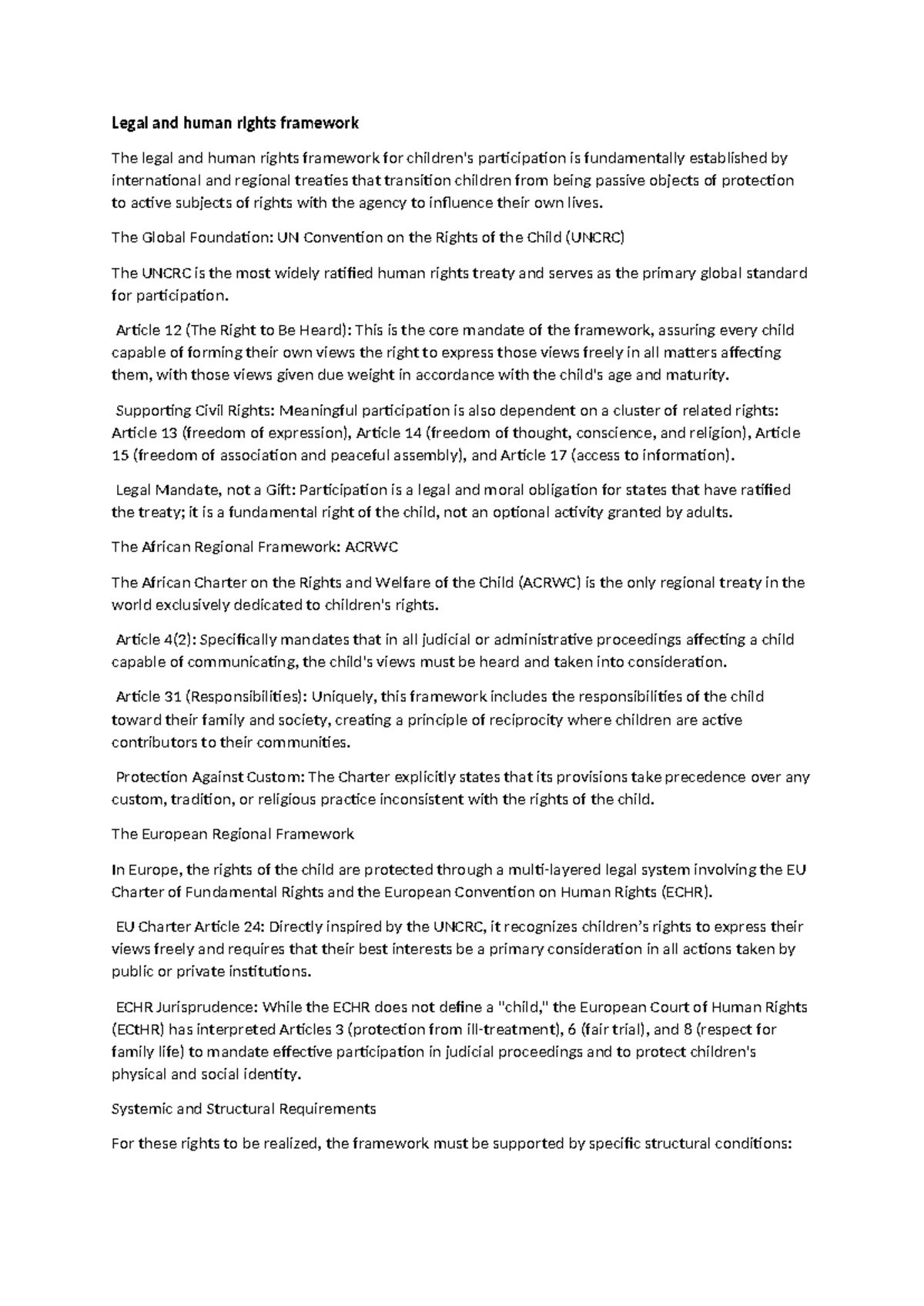 Legal and Human Rights Framework for Child Participation - Studocu