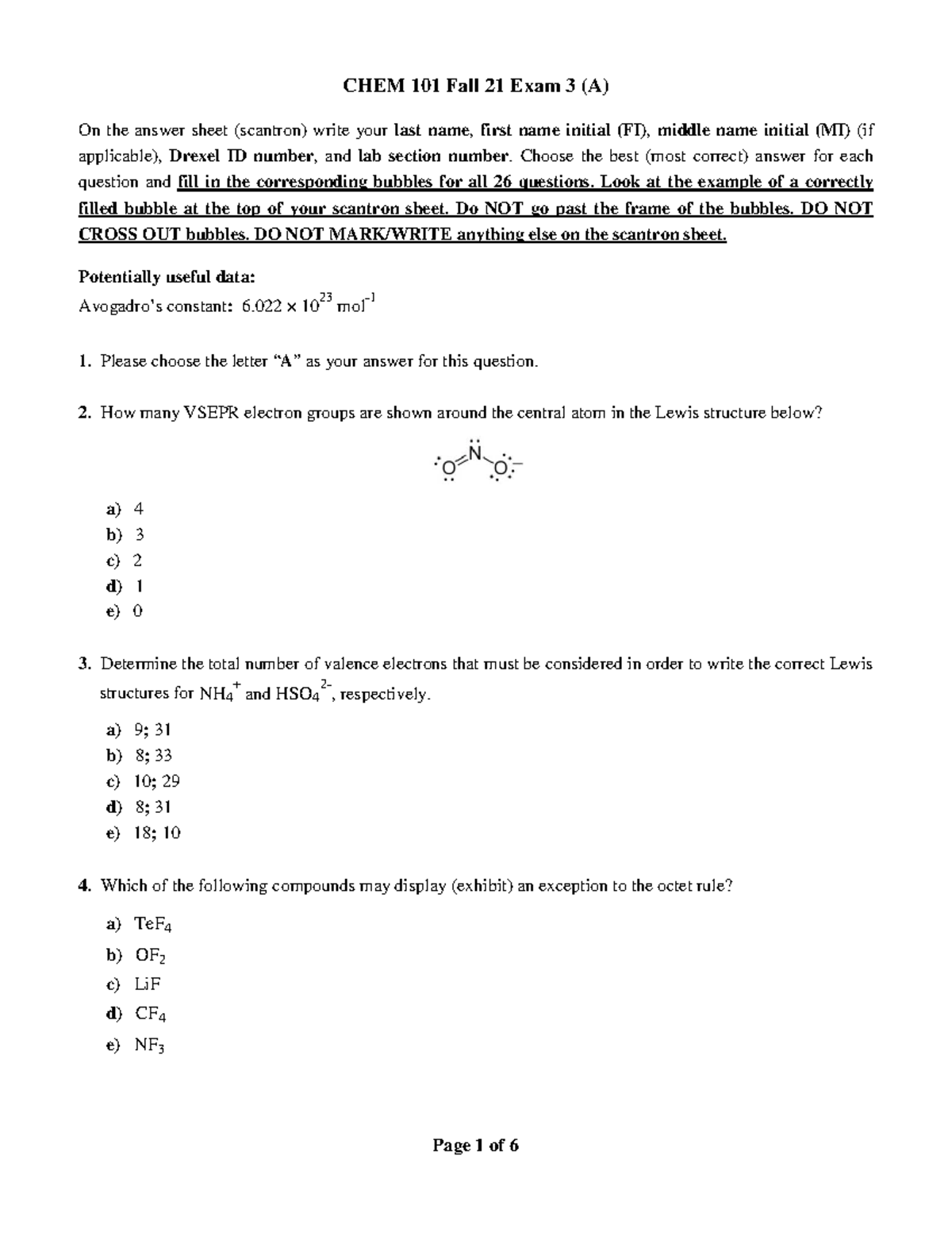 Chem 101 Fall 2021 Exam 3 Review Guide & Answer Key - Studocu