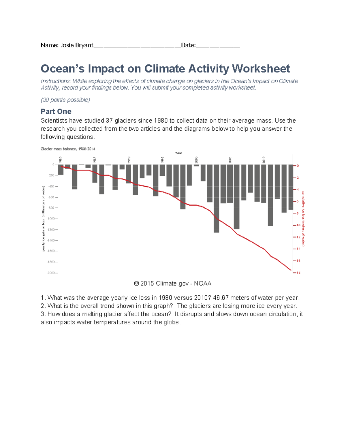 Climate Activity Worksheet: Ocean's Impact on Climate Analysis - Studocu