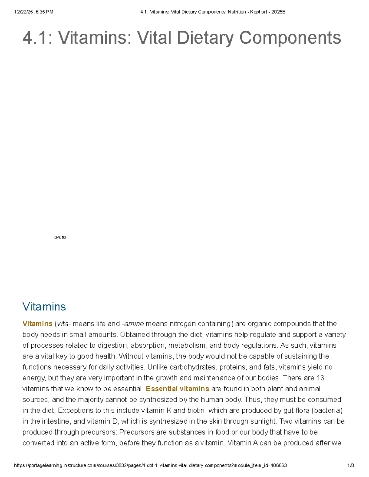 Nutrition 2025B: 4.1 Vitamins - Essential Dietary Components Explained ...