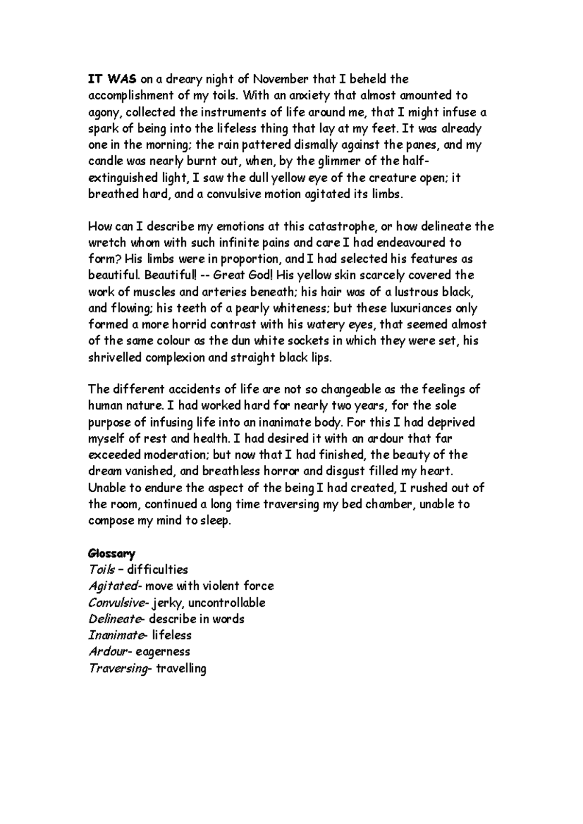 Frankenstein Extract - rwebghjj - IT WAS on a dreary night of November ...