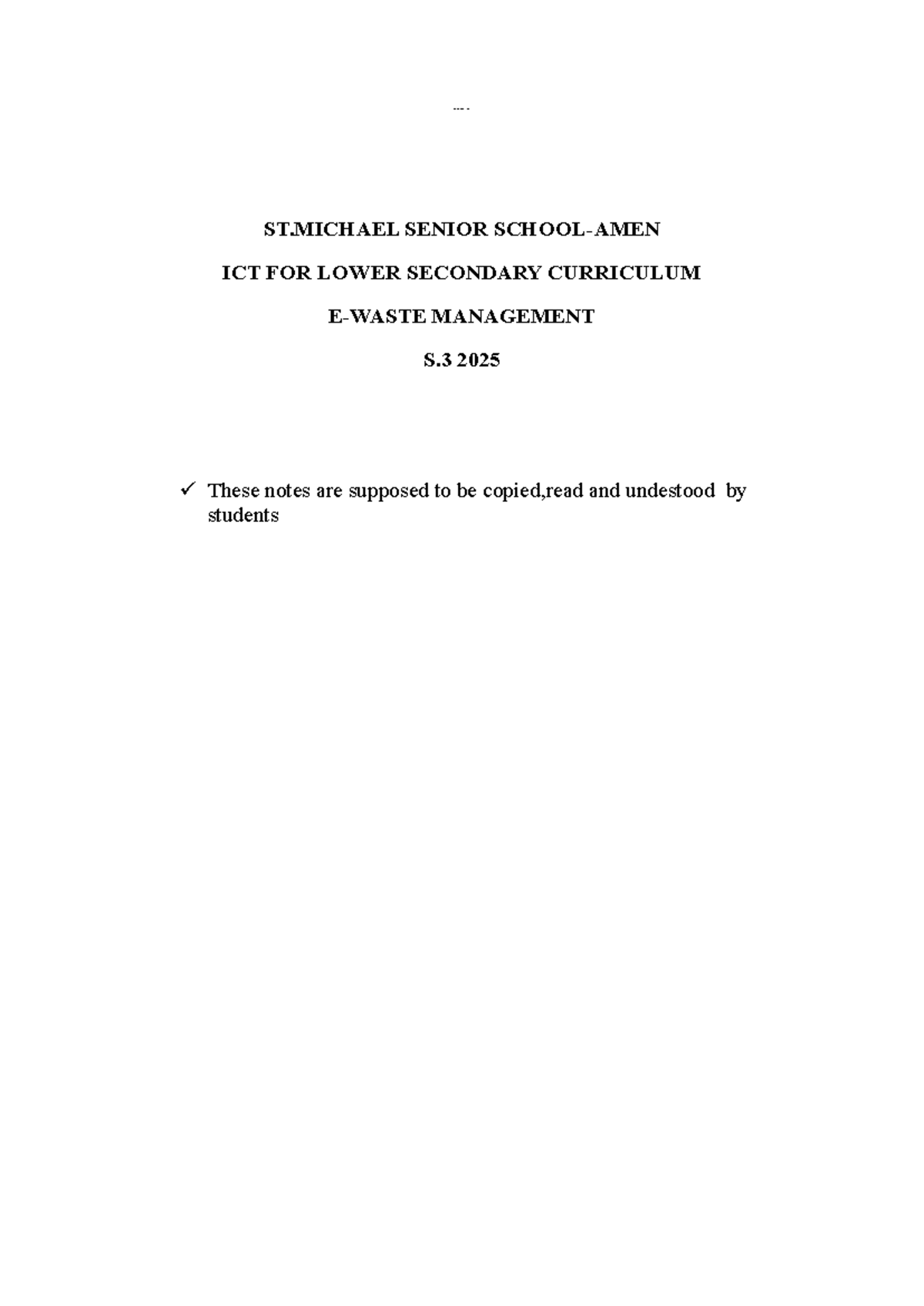 E-Waste Management Notes for ICT Curriculum S.3 2025 - Studocu