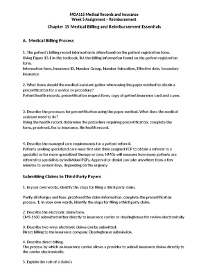 MOA115 Week 5 Assignment Worksheet: Reimbursement Overview - Studocu