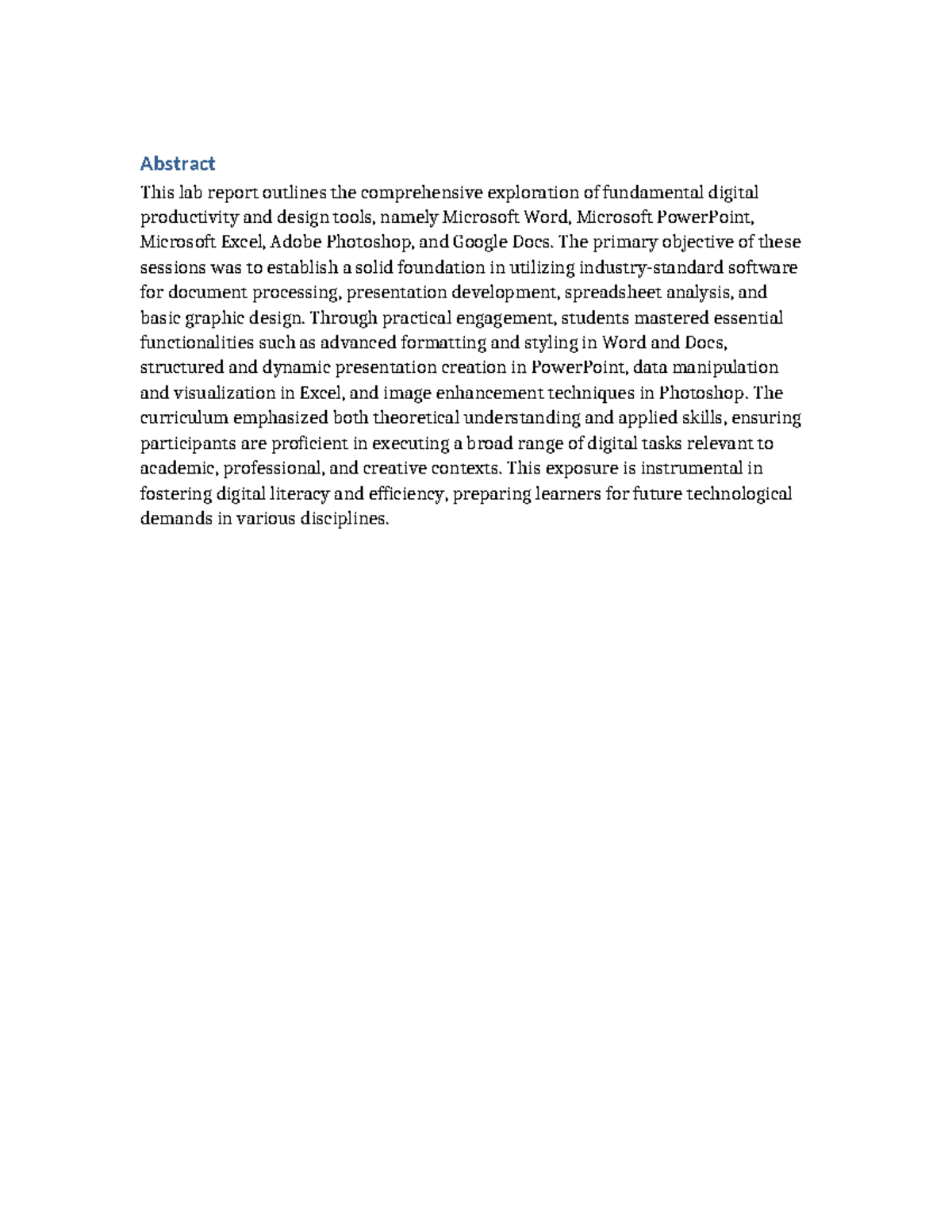 Lab report abstract on digital productivity tools and design software ...