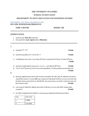 Past paper Marketing - UNIVERSITY OF ZAMBIA SCHOOL OF EDUCATION ...