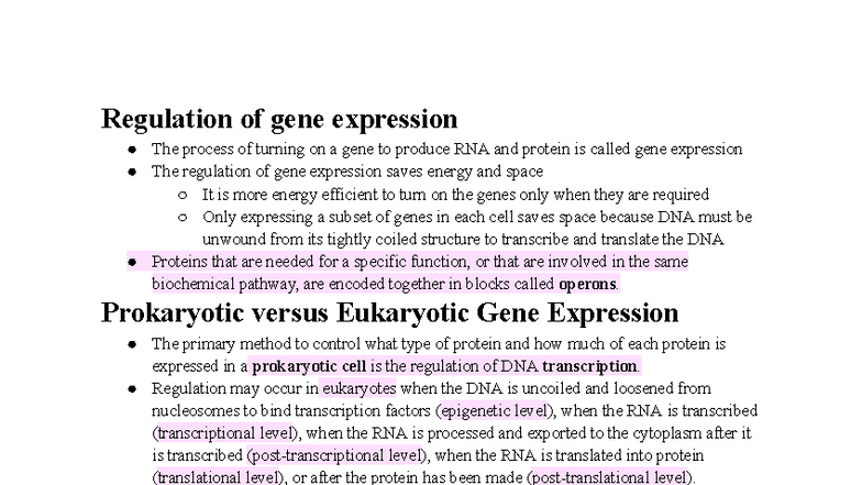 Regulation of Gene Expression in Prokaryotes and Eukaryotes (Bio 2100 ...