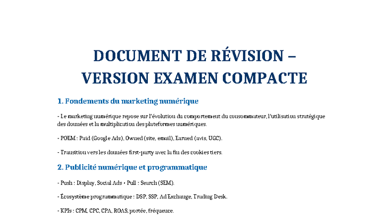 Révision Examen Compacte : Fondements du Marketing Numérique - Studocu