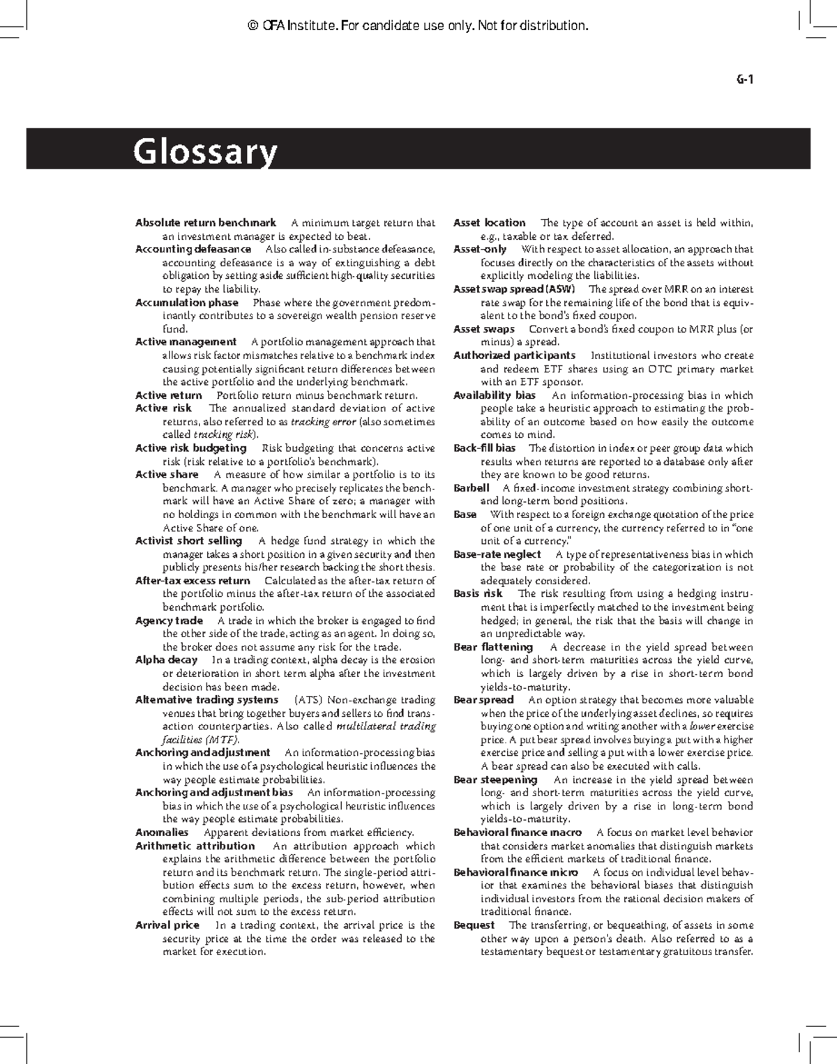 CFA Level 3 Exam Glossary - Key Terms and Definitions (2023) - Studocu